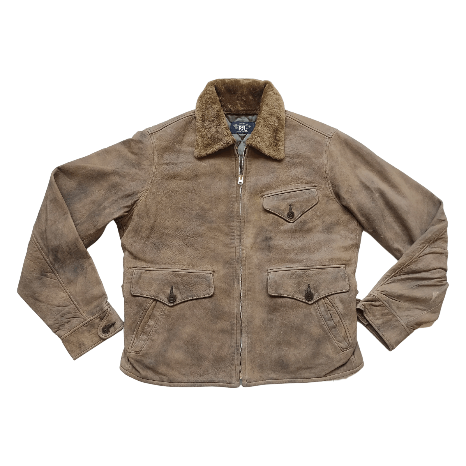 RRL Ralph Lauren Double RL Shearling-Collar Leather Jacket $2500 | Grailed