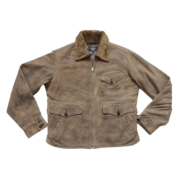 RRL Ralph Lauren Double RL Shearling-Collar Leather Jacket $2500 | Grailed