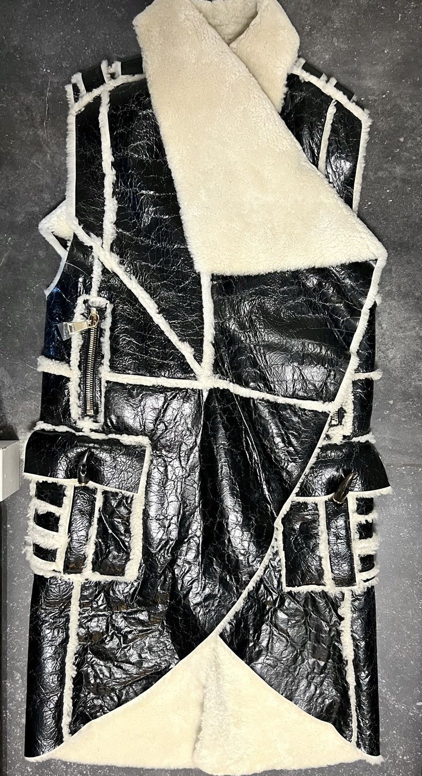 Balmain Balmain long leather fur vest | Grailed