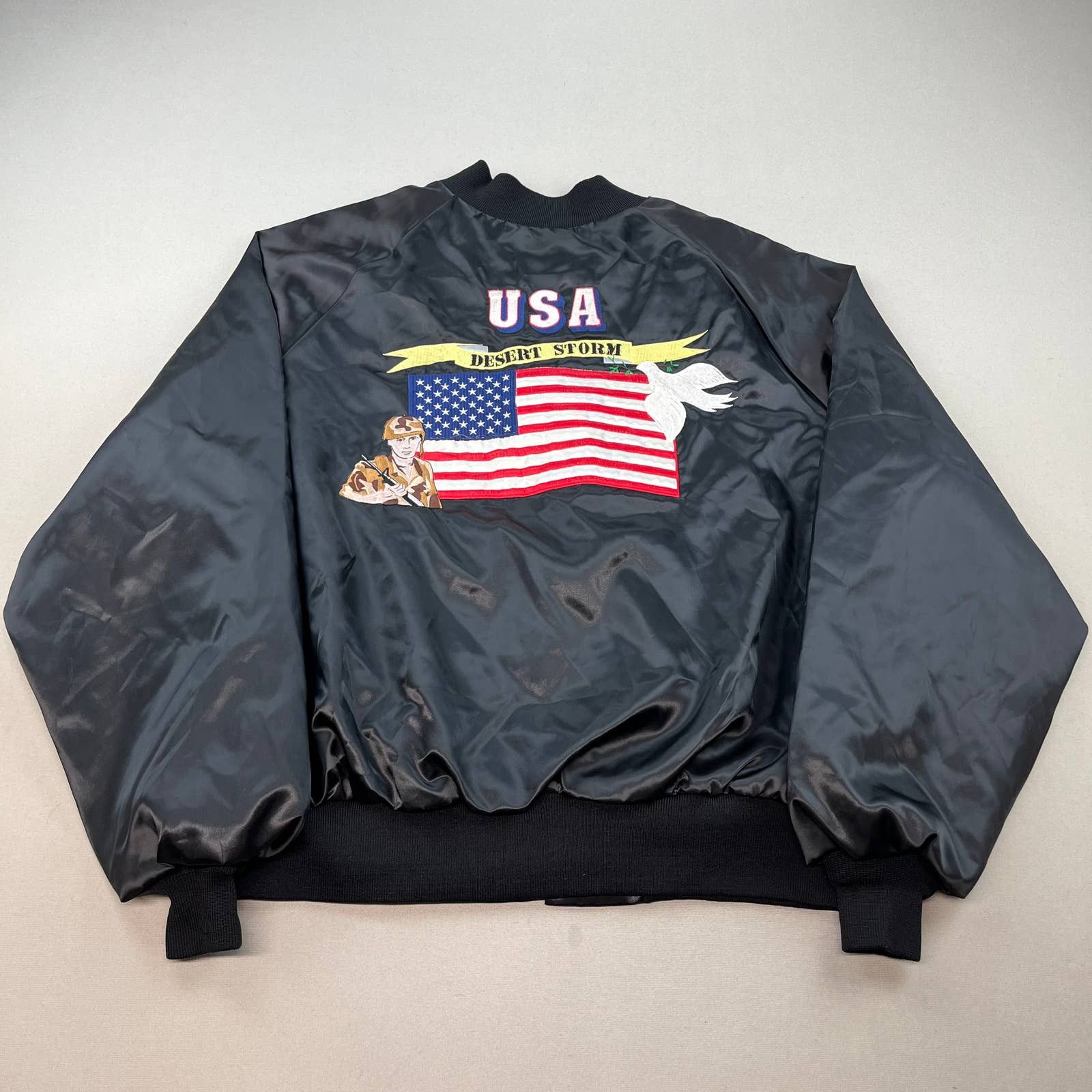 Vintage Vintage Operation Desert Storm Satin Bomber Jacket Black USA ...