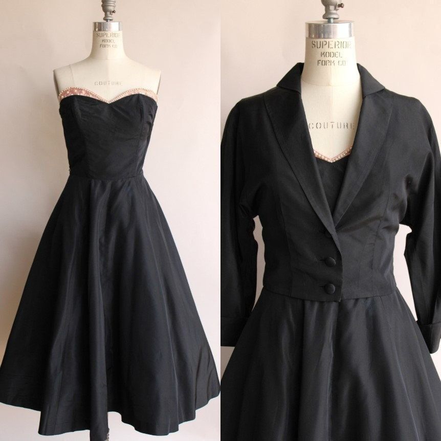Vintage Vintage 1950s Black Dress With Jacket / New Look Fit And Fla ...