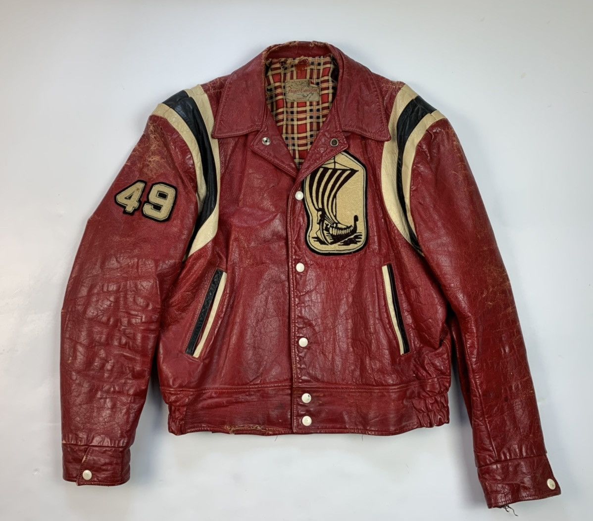 Vintage 50s Vintage Red Leather Varsity Jacket Football True Vintage ...