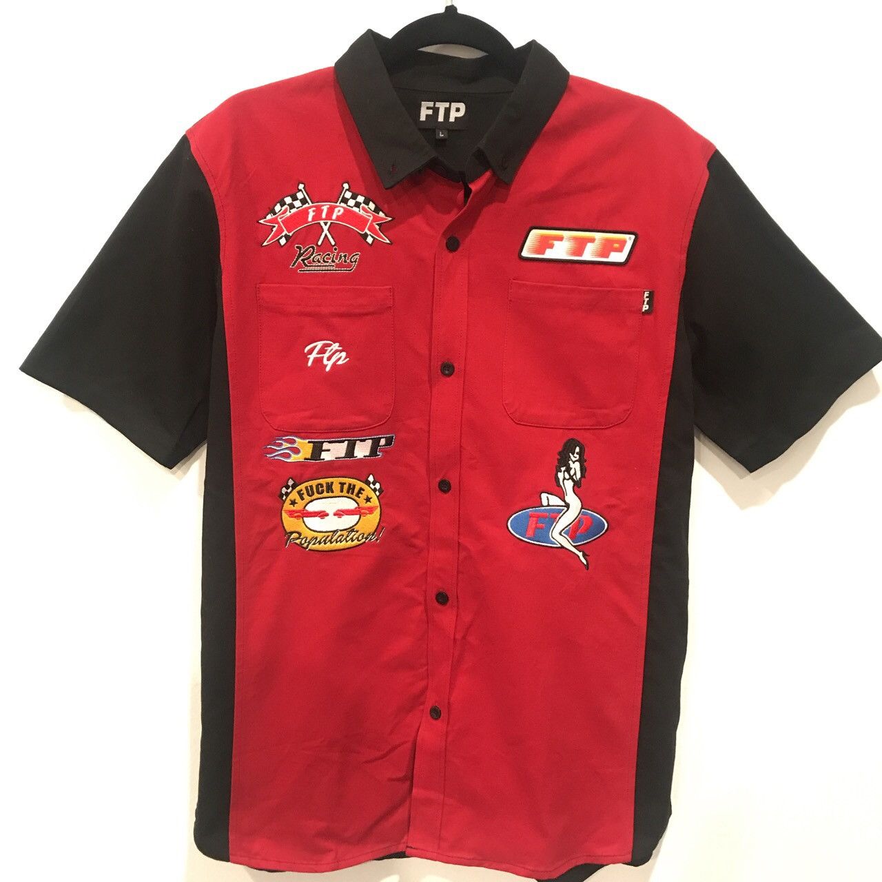 Fuck The Population FTP RACING/ PIT CREW BUTTON UP RED | Grailed