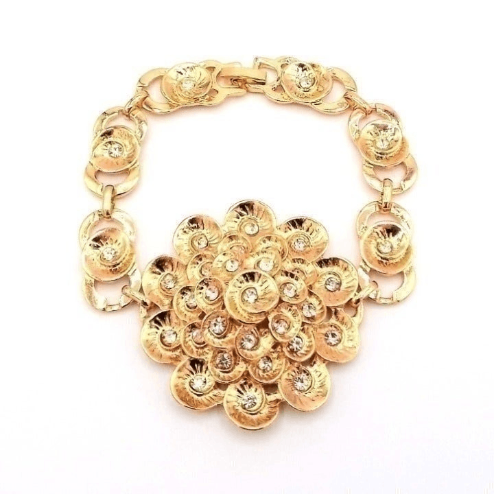 Jewelry Yellow Gold and Crystal Flower Statement Bracelet | Grailed