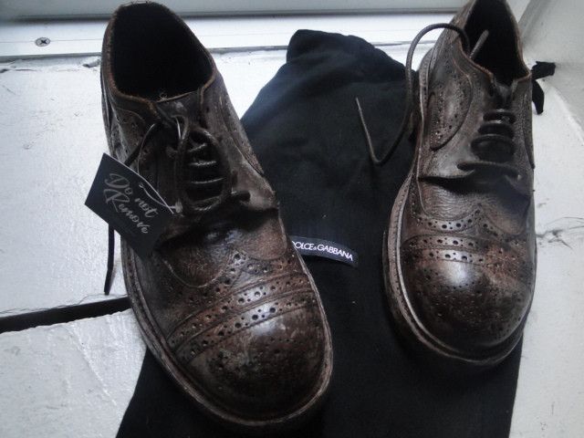 Dolce & Gabbana BROWN DISTRESSED LEATHER DERBY SHOES | Grailed