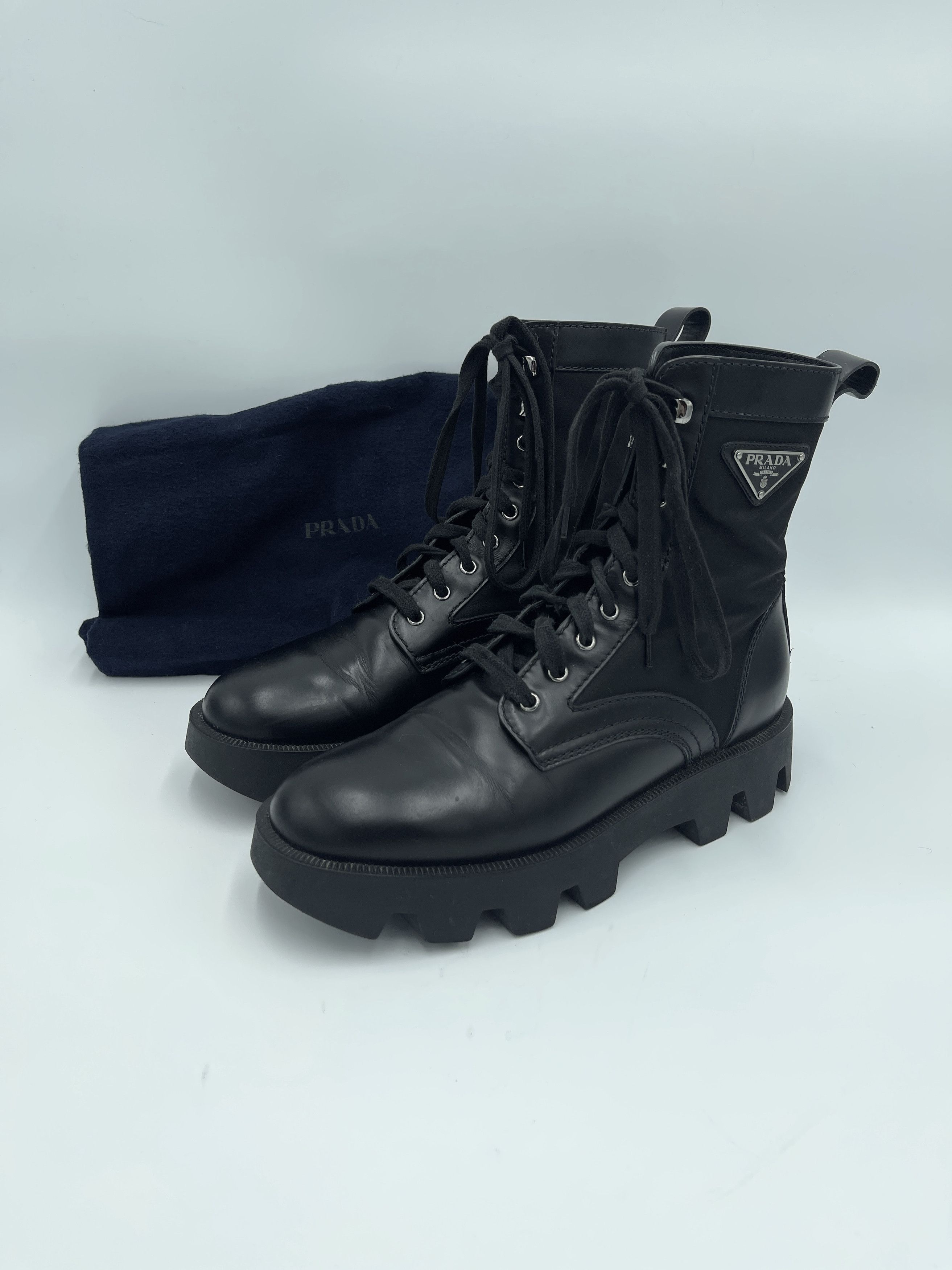 Prada Rocksand Leather And Technical Fabric Booties | Grailed