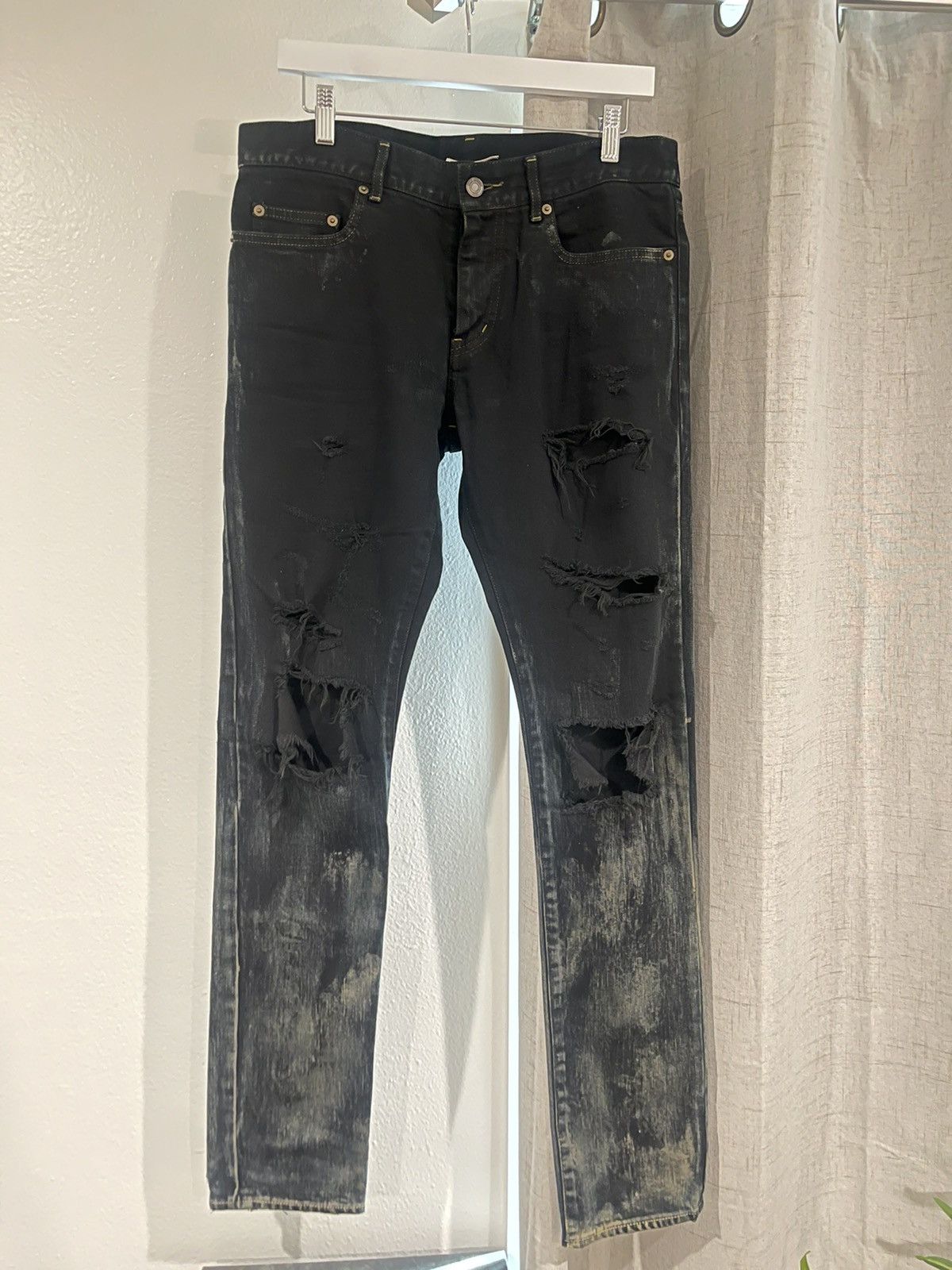 Hedi Slimane × Saint Laurent Paris FW15 Oil Stain Crash D02 Denim Jeans ...