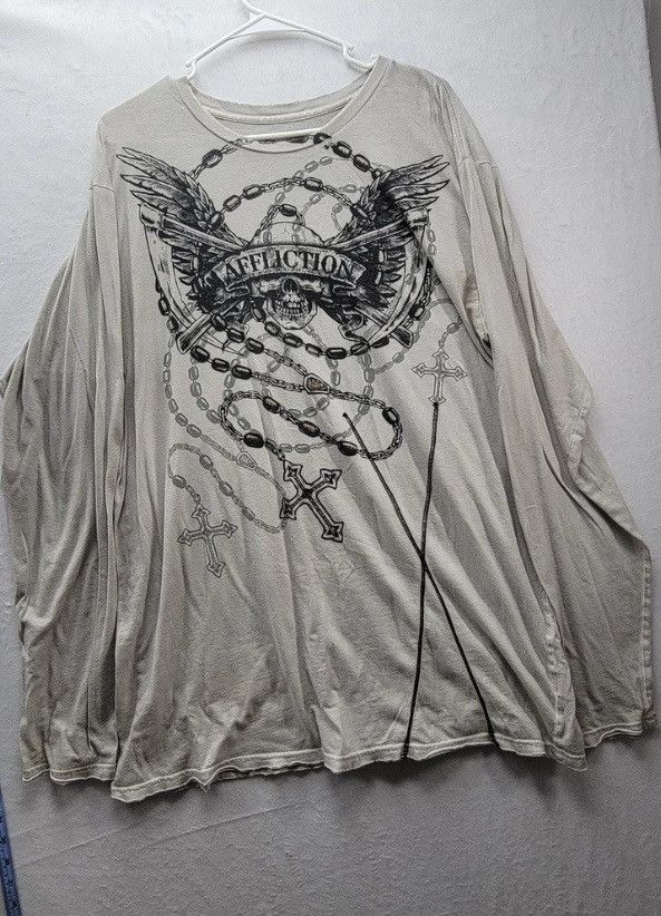 Affliction affliction grey skull and chain design long sleeve | Grailed