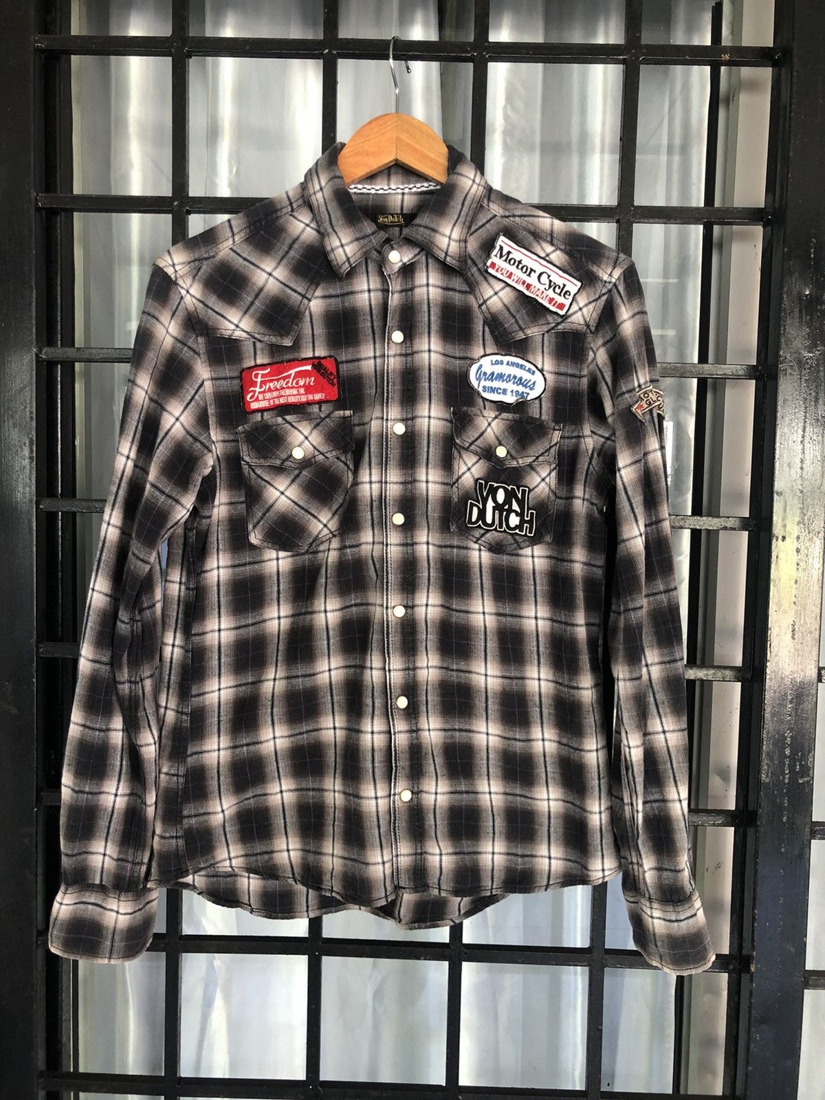 Flannel × Streetwear × Von Dutch Von Dutch Flannel Shirt With Patches ...