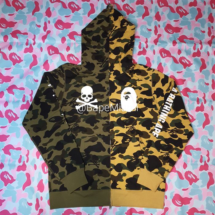 Bape Mastermind Japan x Bape Split Yellow & Green Camo Hoodie | Grailed
