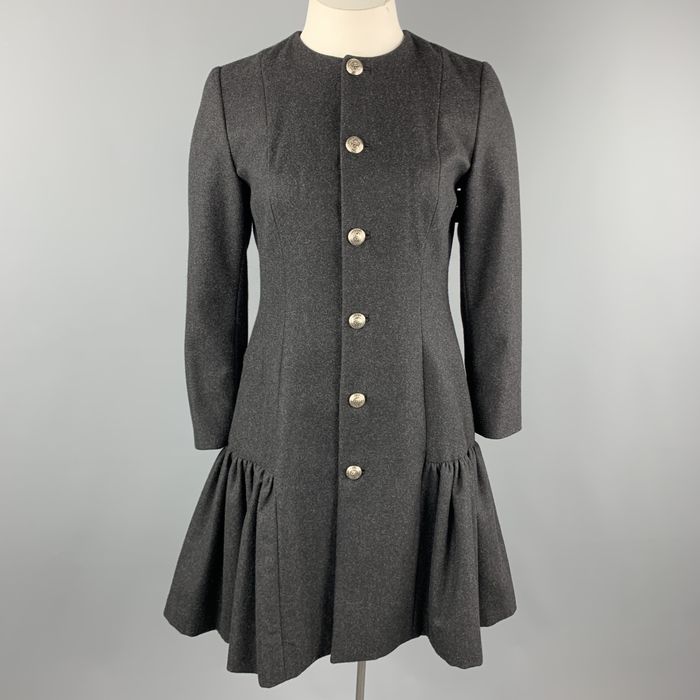 Ralph Lauren Charcoal Merino Wool Blend Collarless Drop Waist Ruffle ...