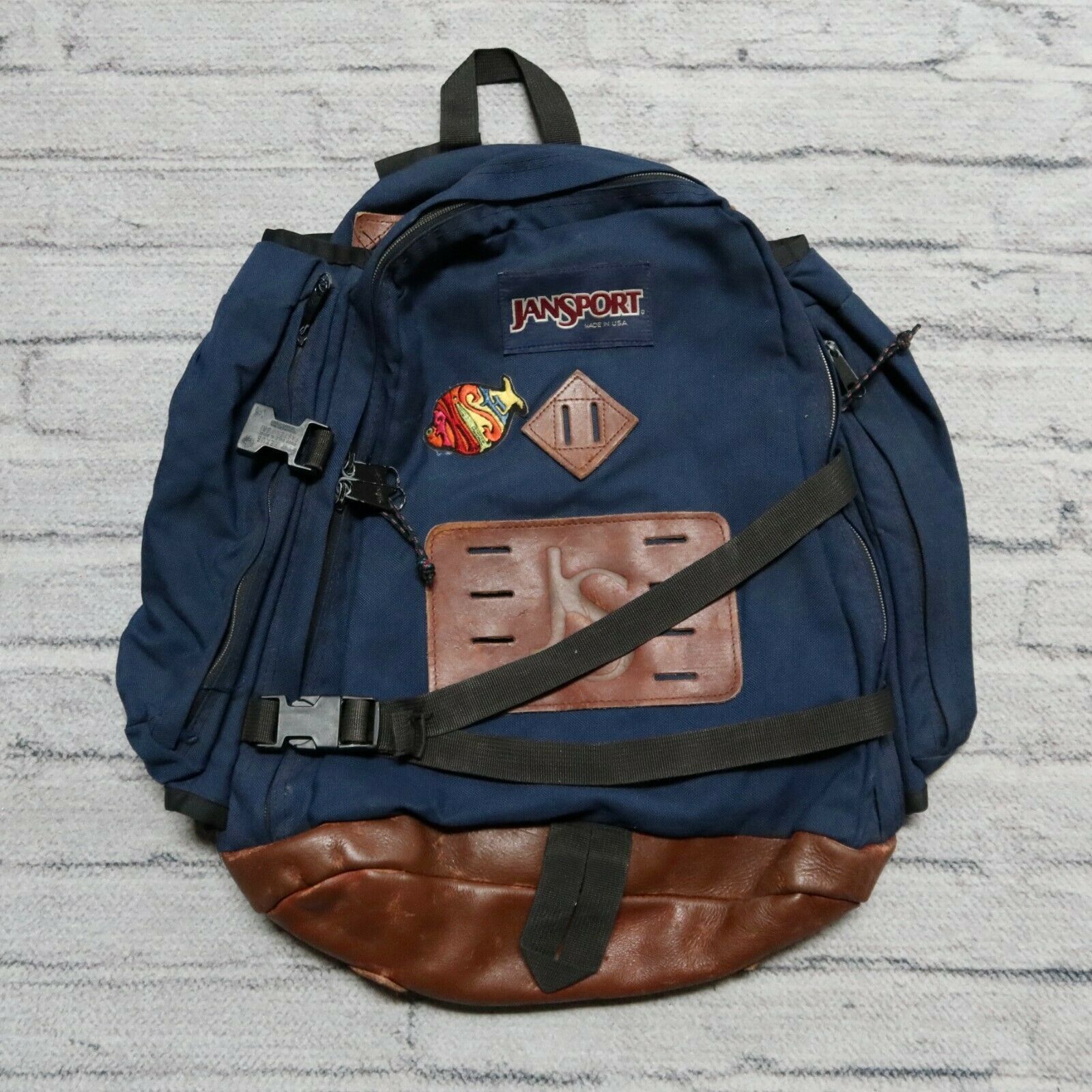 Jansport Vintage 90s Jansport Leather Backpack Day Pack Made in USA ...