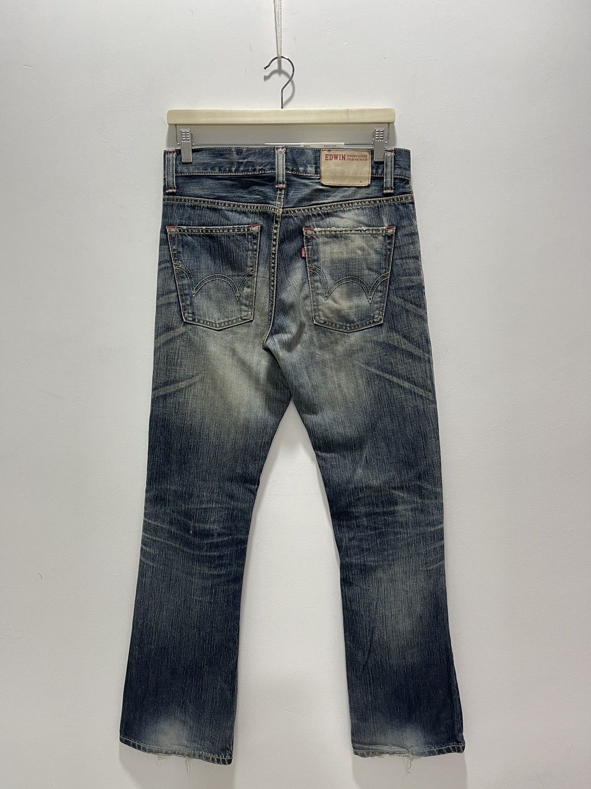 Edwin × Japanese Brand × Vintage JAPANESE EDWIN 512 NON SELVEDGE FLARE LEG DISTRESSED JEANS ...