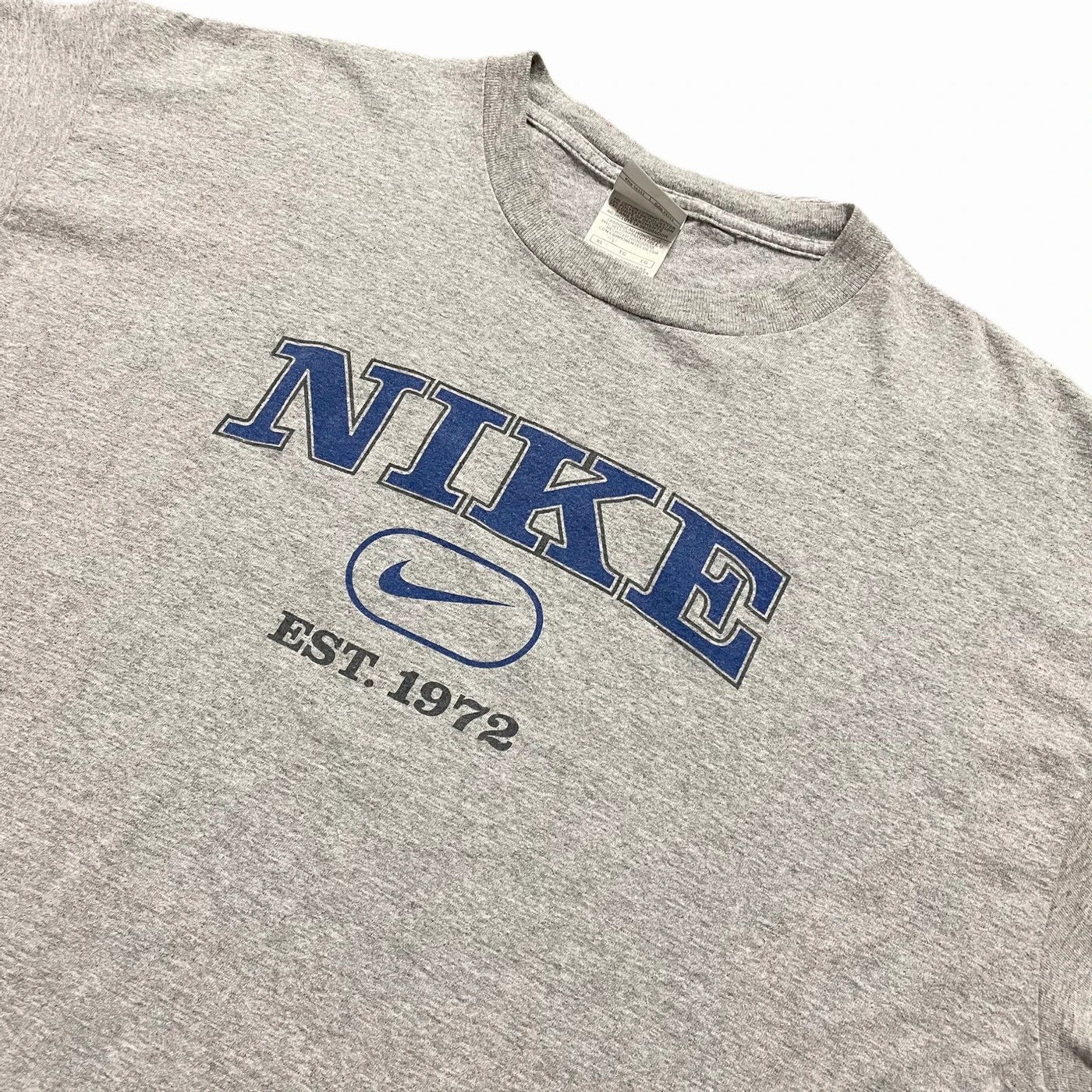 Nike 2000s Nike Est. 1972 Center Swoosh Tee Shirt Grey / Blue | Grailed