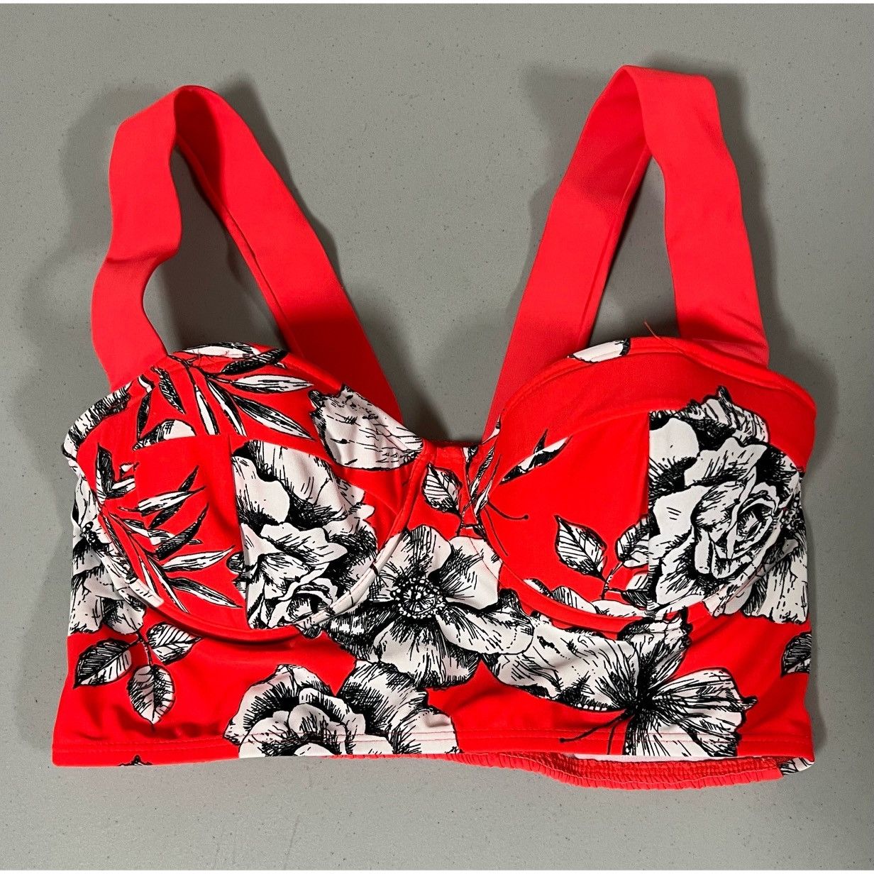 Marine Layer Marina West Red Floral Bikini Top Bathing Suit Swimwear Sz ...