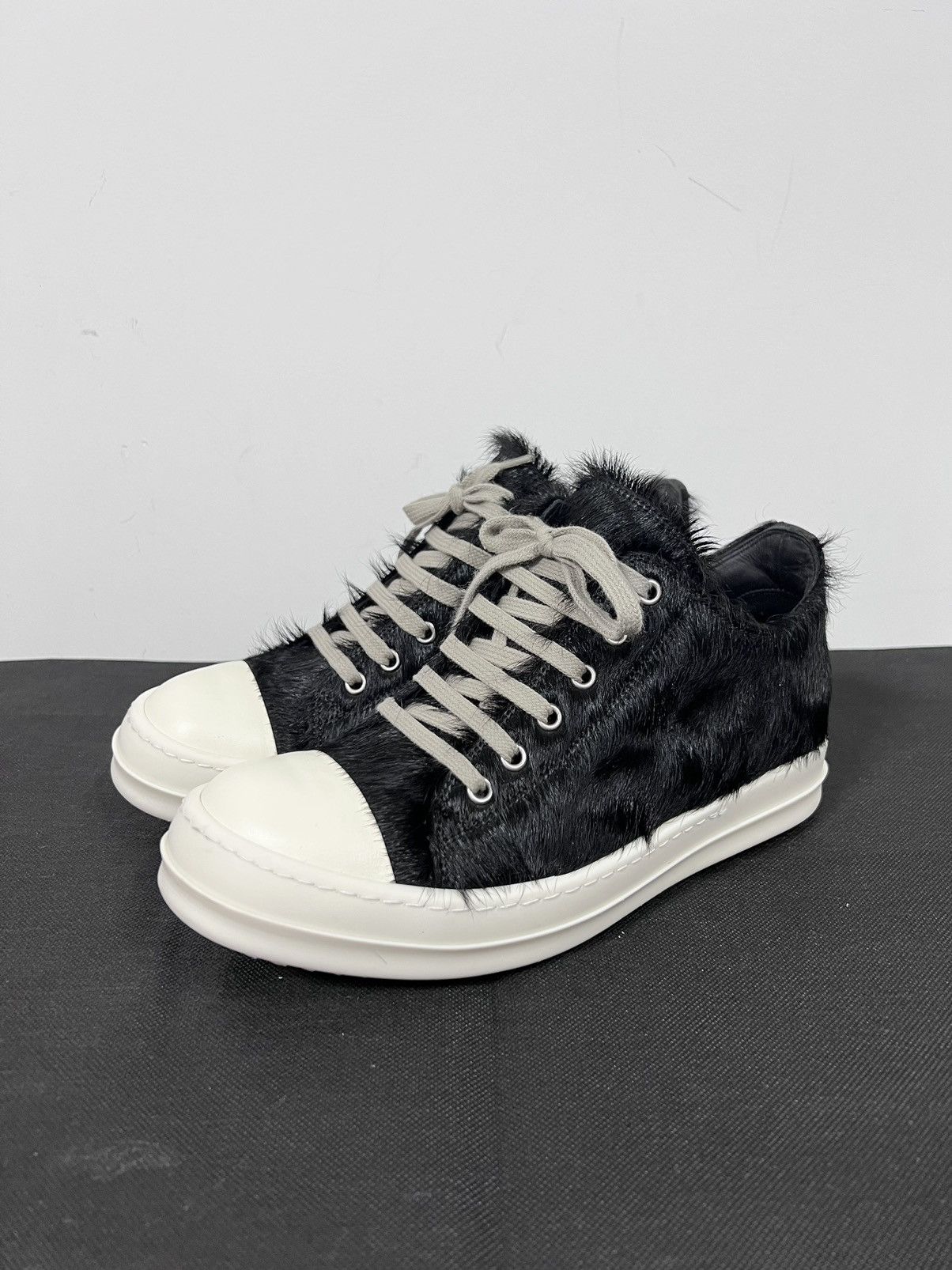 Rick Owens Rick owens 21fw pony hair ramones low top sneakers | Grailed