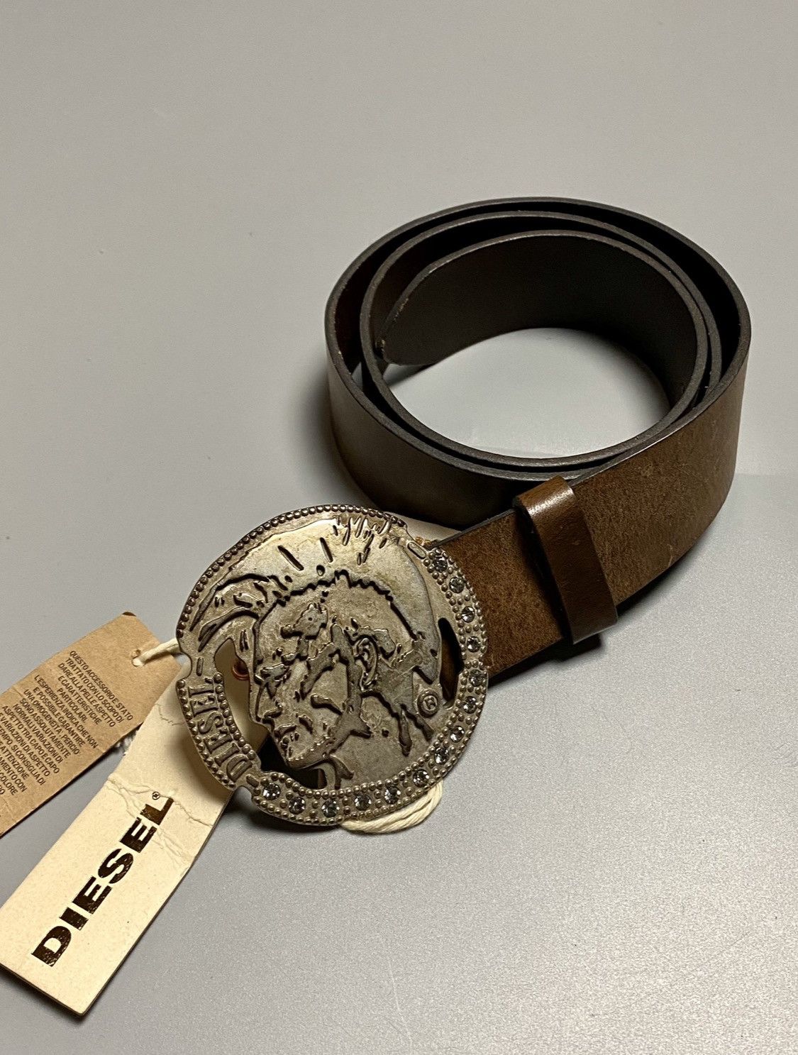 Diesel Diesel vintage NEW leather belt metallic punk head buckle | Grailed