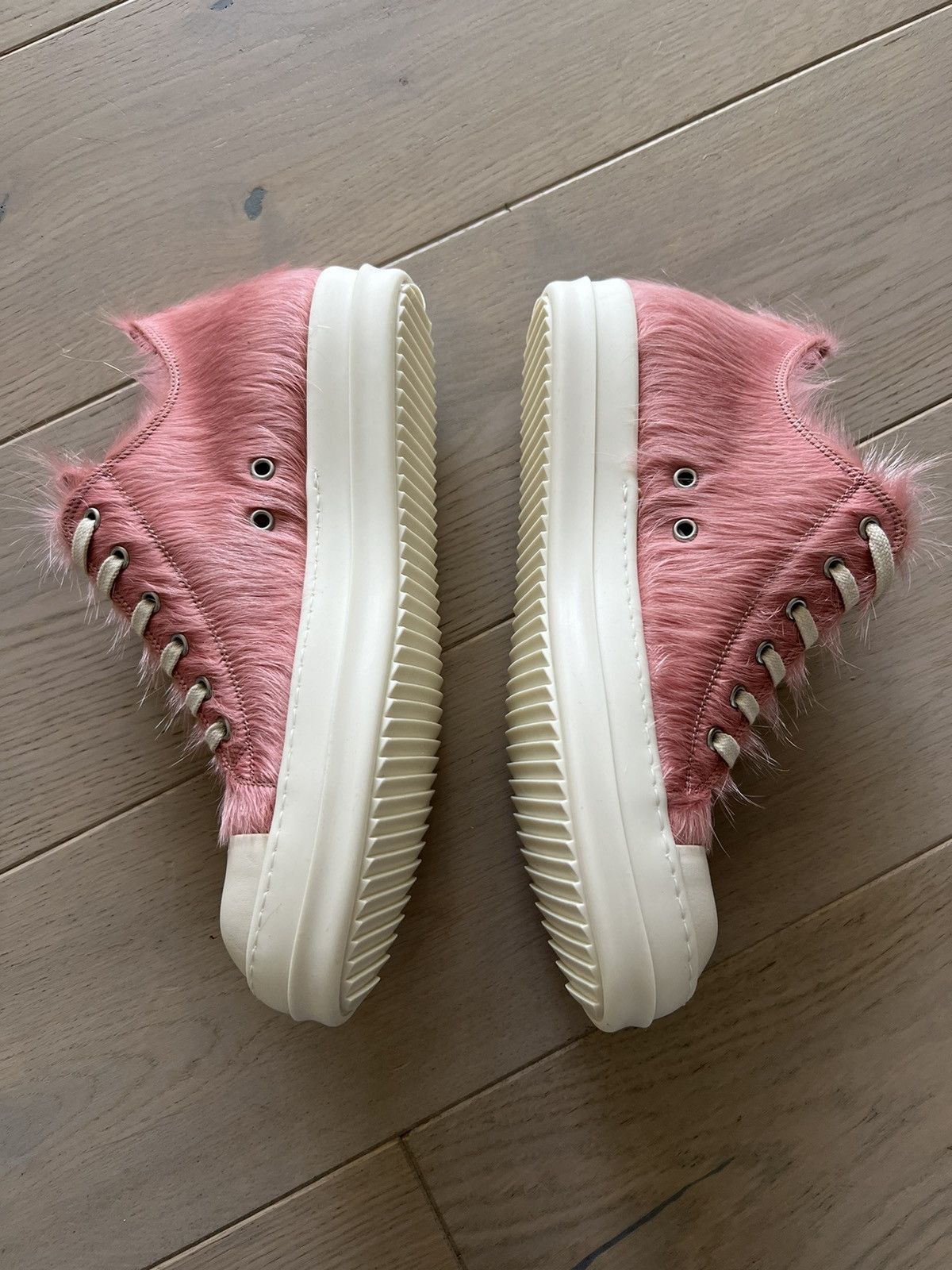 Rick Owens Rick Owens Pink Pony Calf Hair ramones low top sneakers ...
