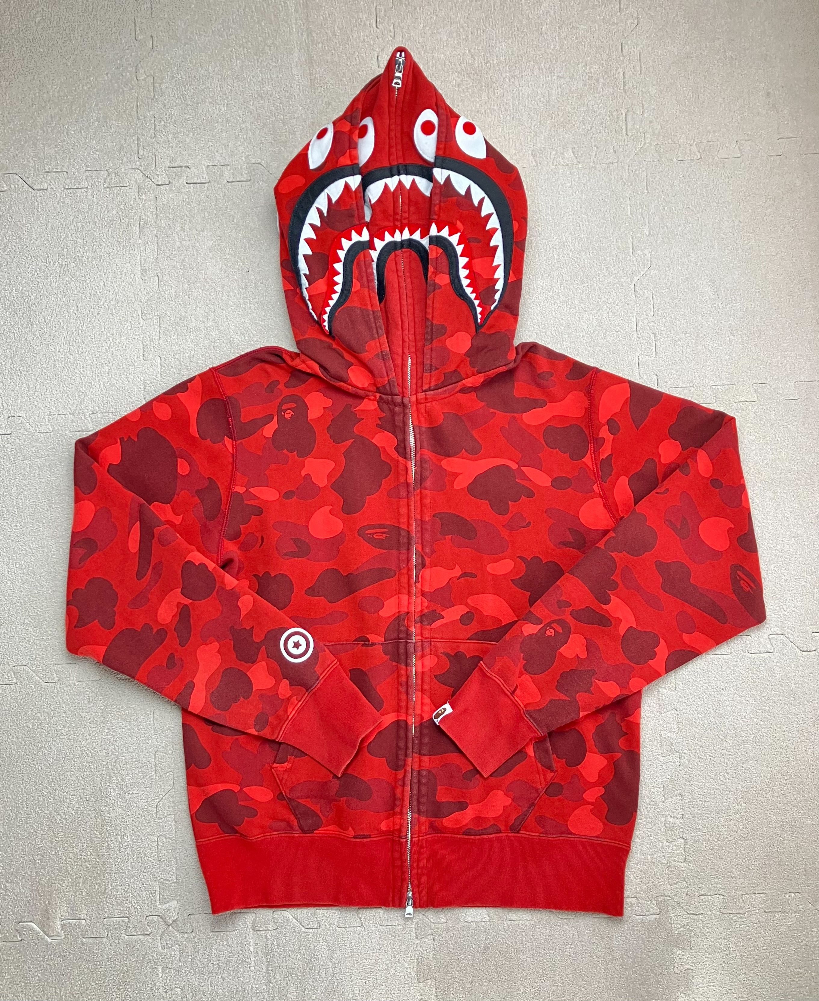Bape RARE Bape Red Camo Double Shark Full Zip Hoodie Size M | Grailed