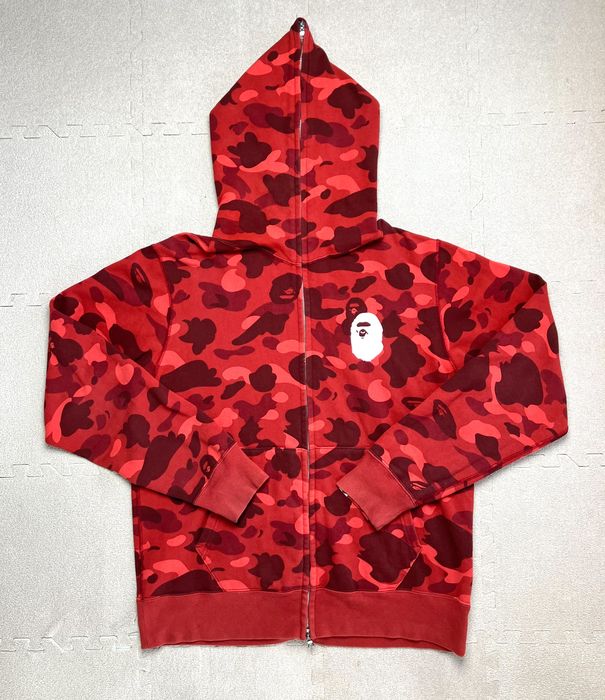 Bape Bape Red Camo Ape Face Spell Out Logo Full Zip Hoodie | Grailed