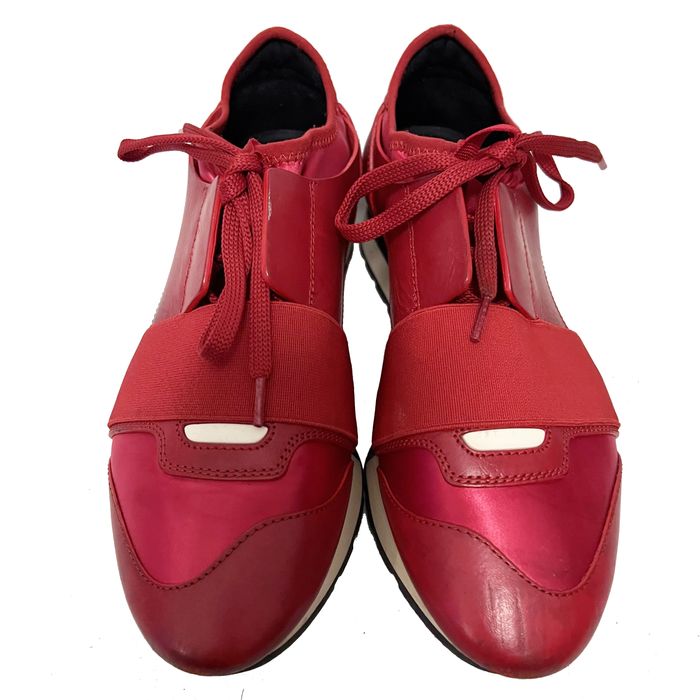 Balenciaga BALENCIAGA Race Runner Rouge Leather / Satin Sneakers | Grailed