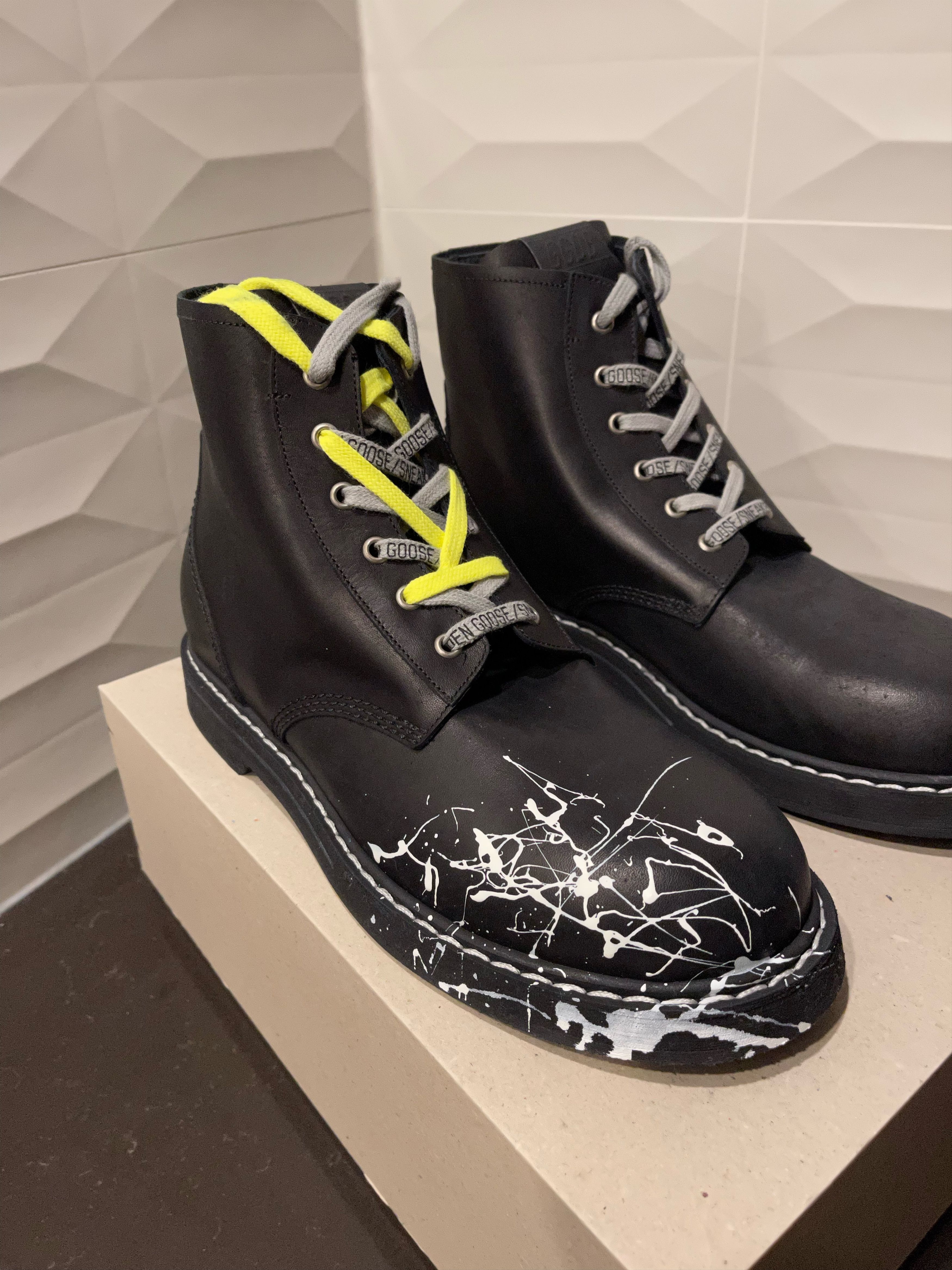 Golden Goose Golden Goose Paint Splatter Combat Boots In Black | Grailed