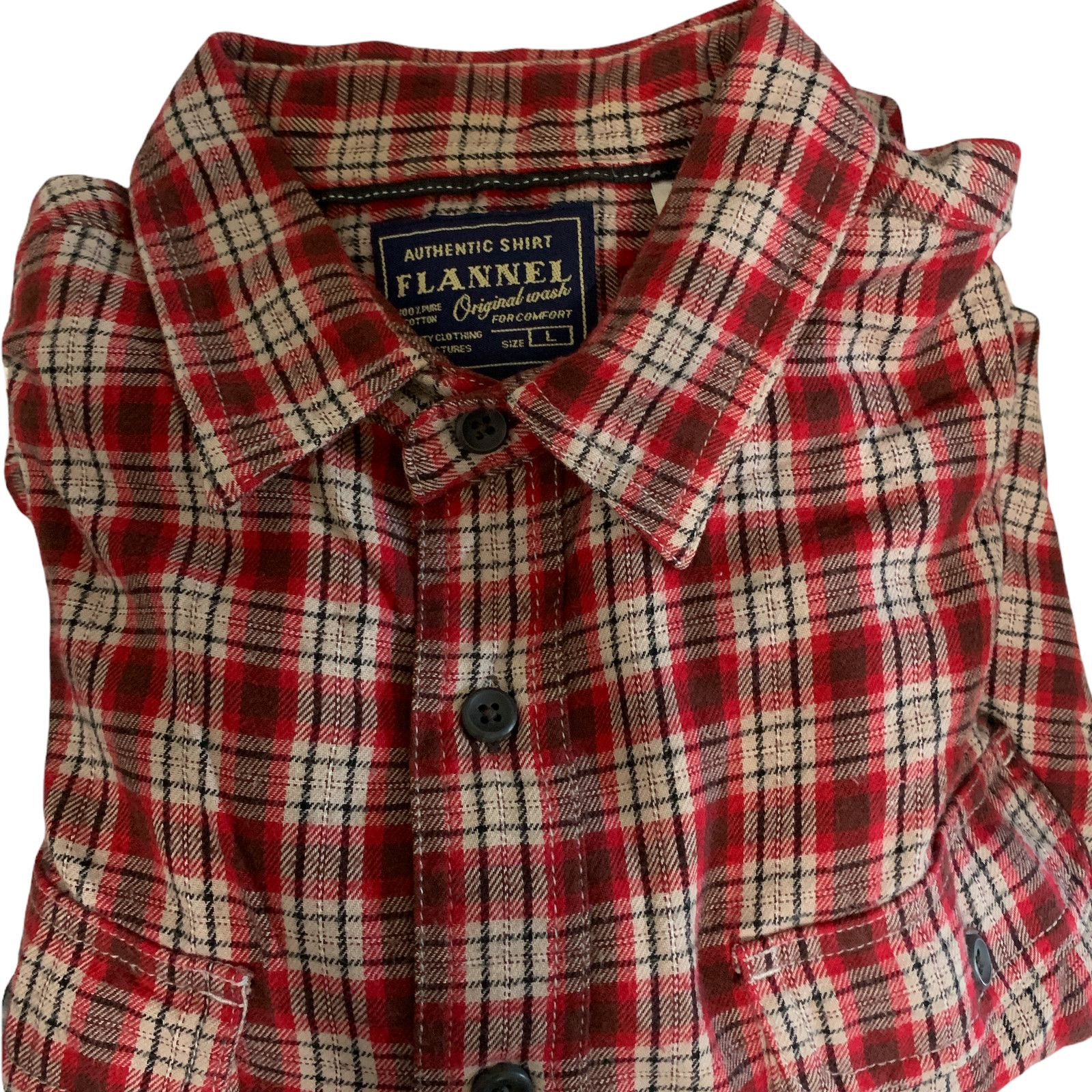 Uniqlo Uniqlo Authentic Flannel Plaid Check Red Tan Original Wash L ...