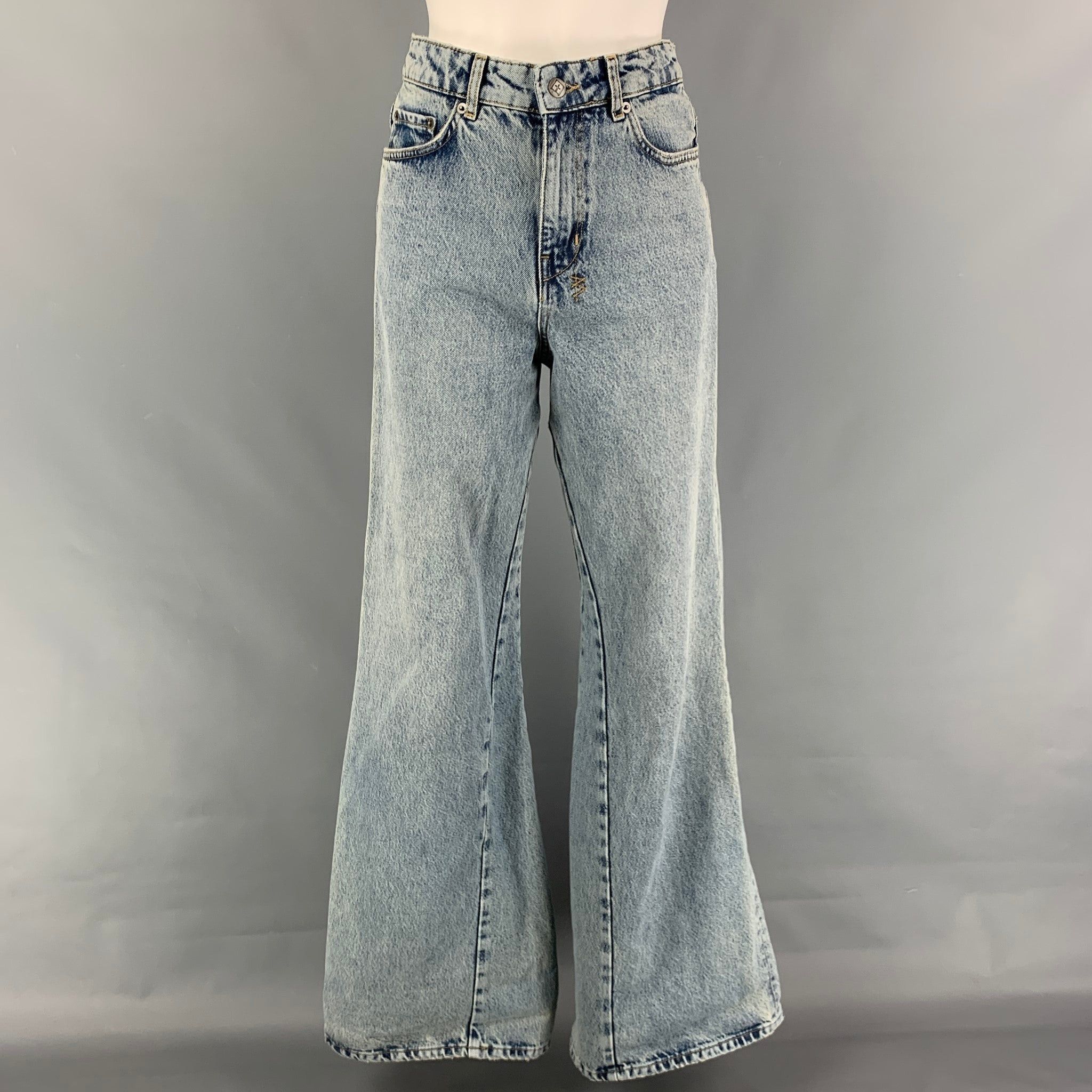 Ksubi Light Blue Cotton Contrast Stitch Bell Bottom Kicker Jinx Jeans ...