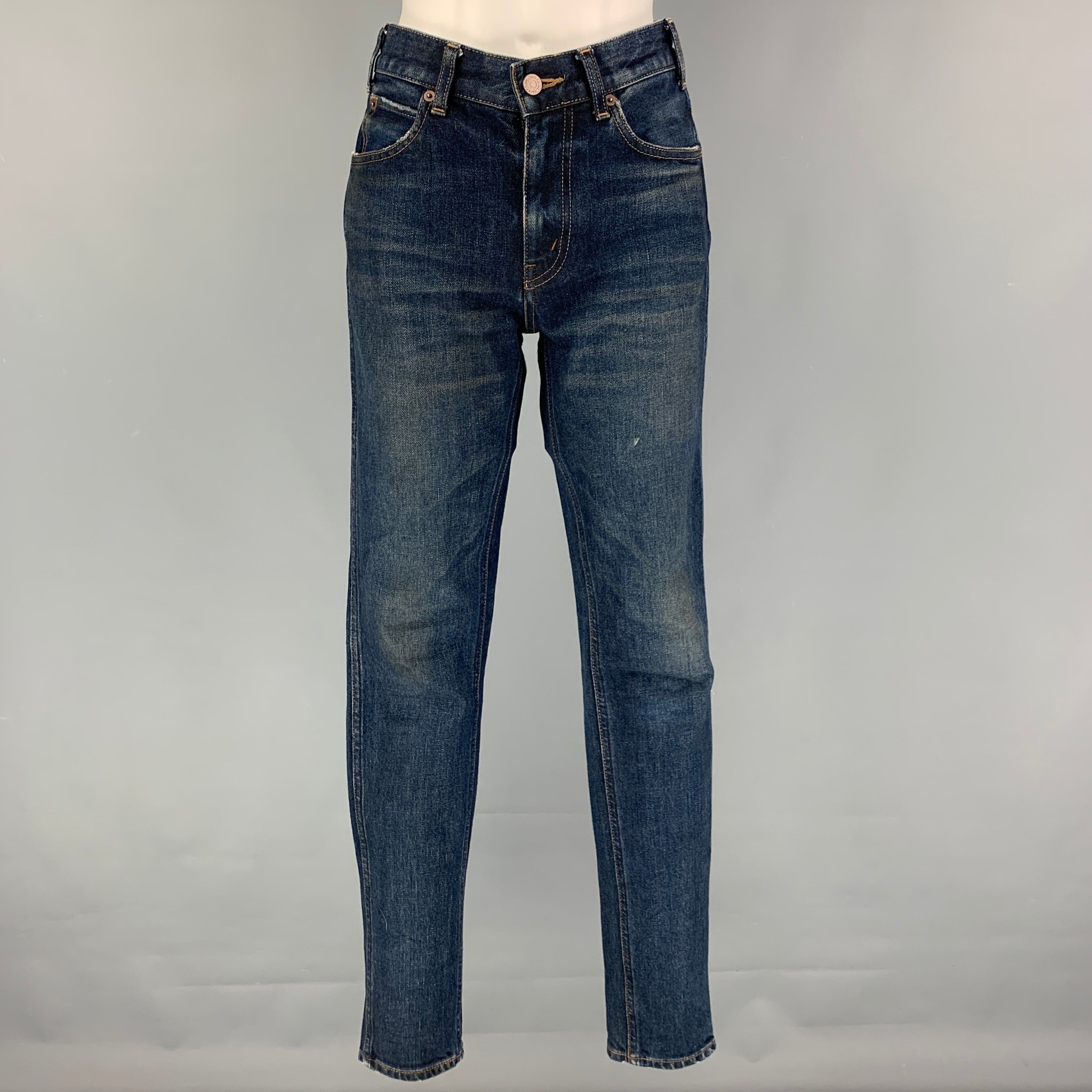 Celine Dark Blue Cotton Slim Patch Jeans | Grailed