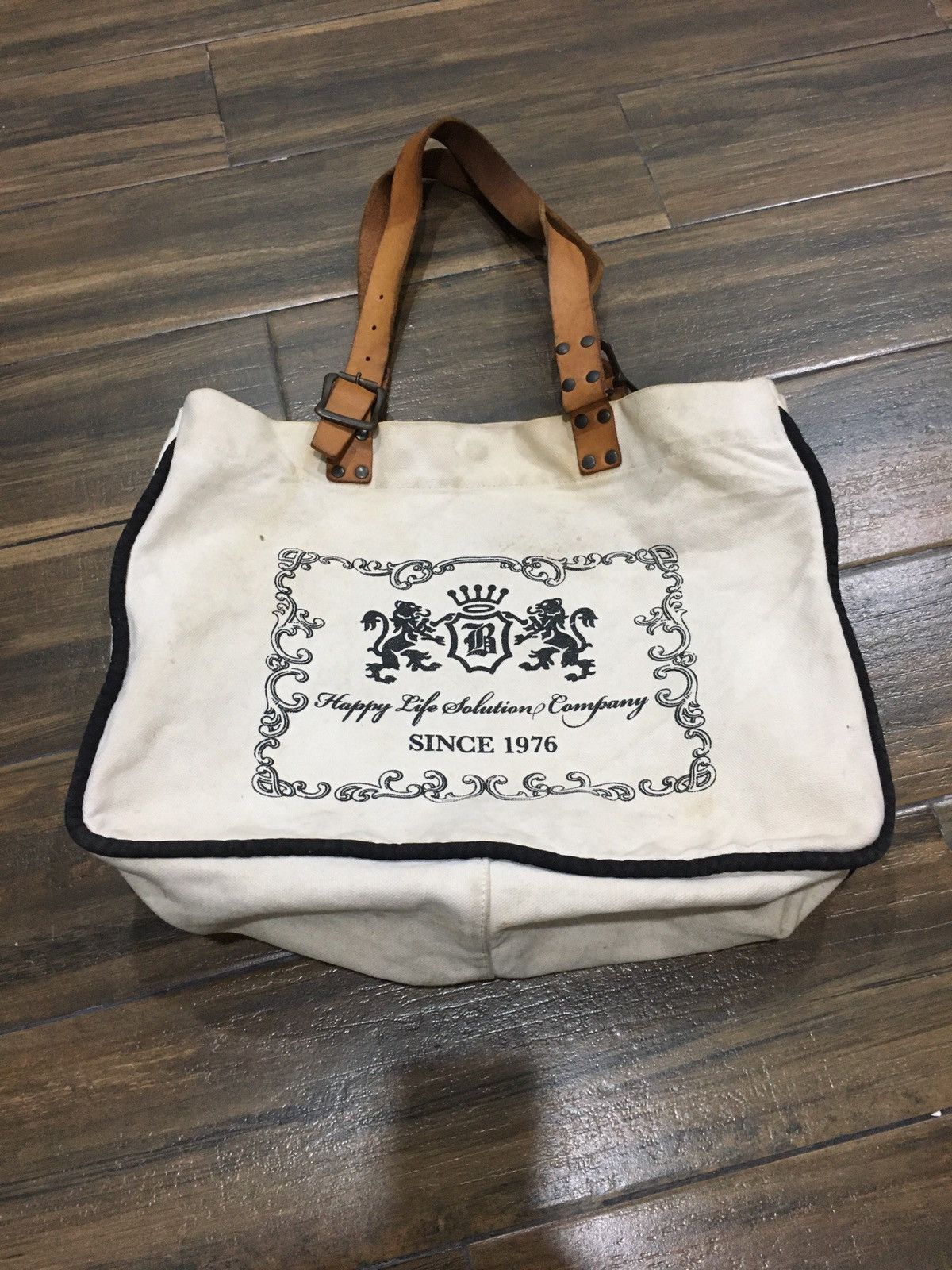 Beams Plus Beams Duck Canvas Tote Bag Leather Striped | Grailed
