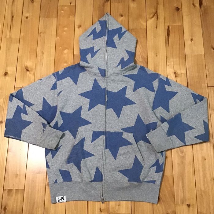 Bape BAPE Star full zip hoodie Gray x Blue | Grailed