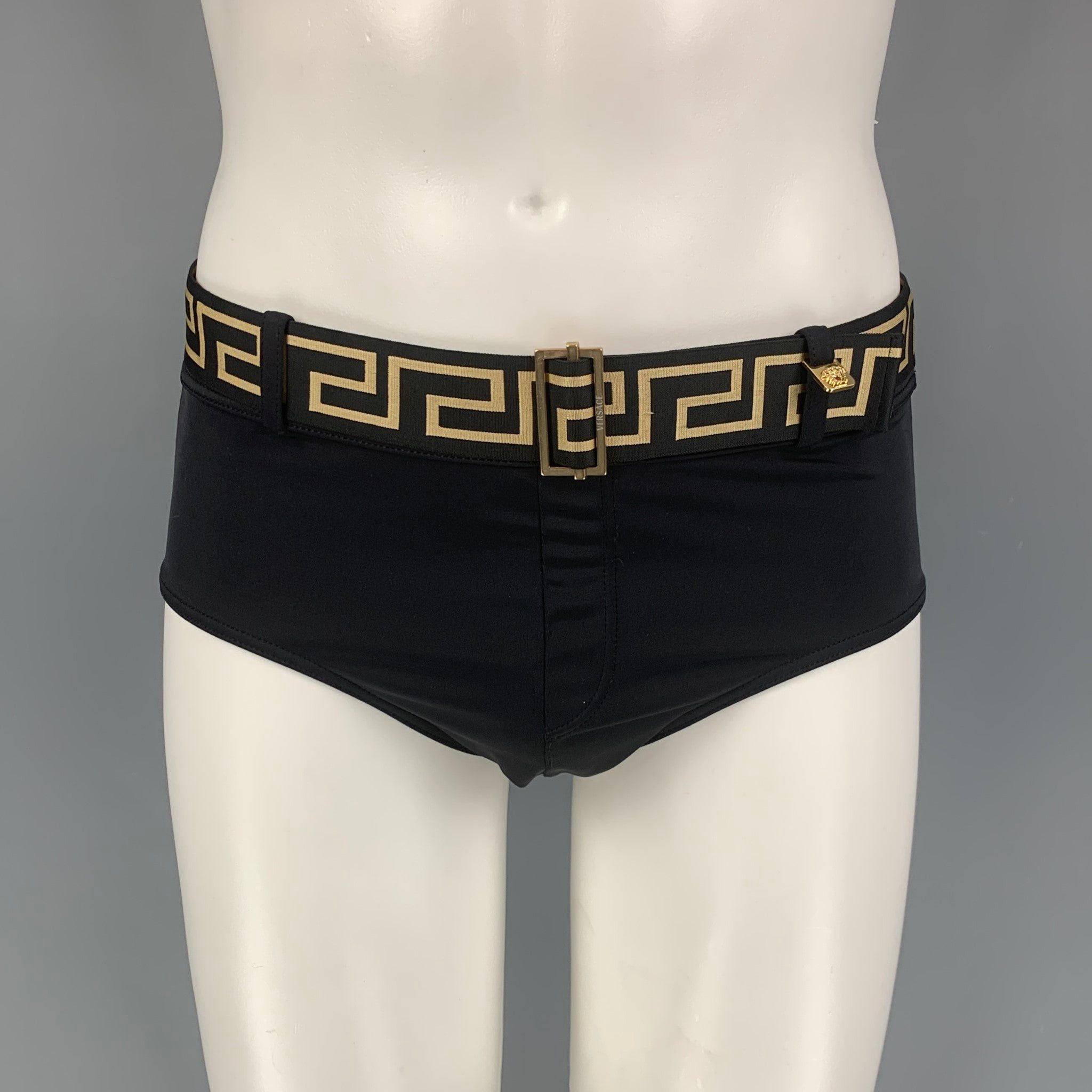 Versace Black Gold Polyamide Belted Speedo | Grailed