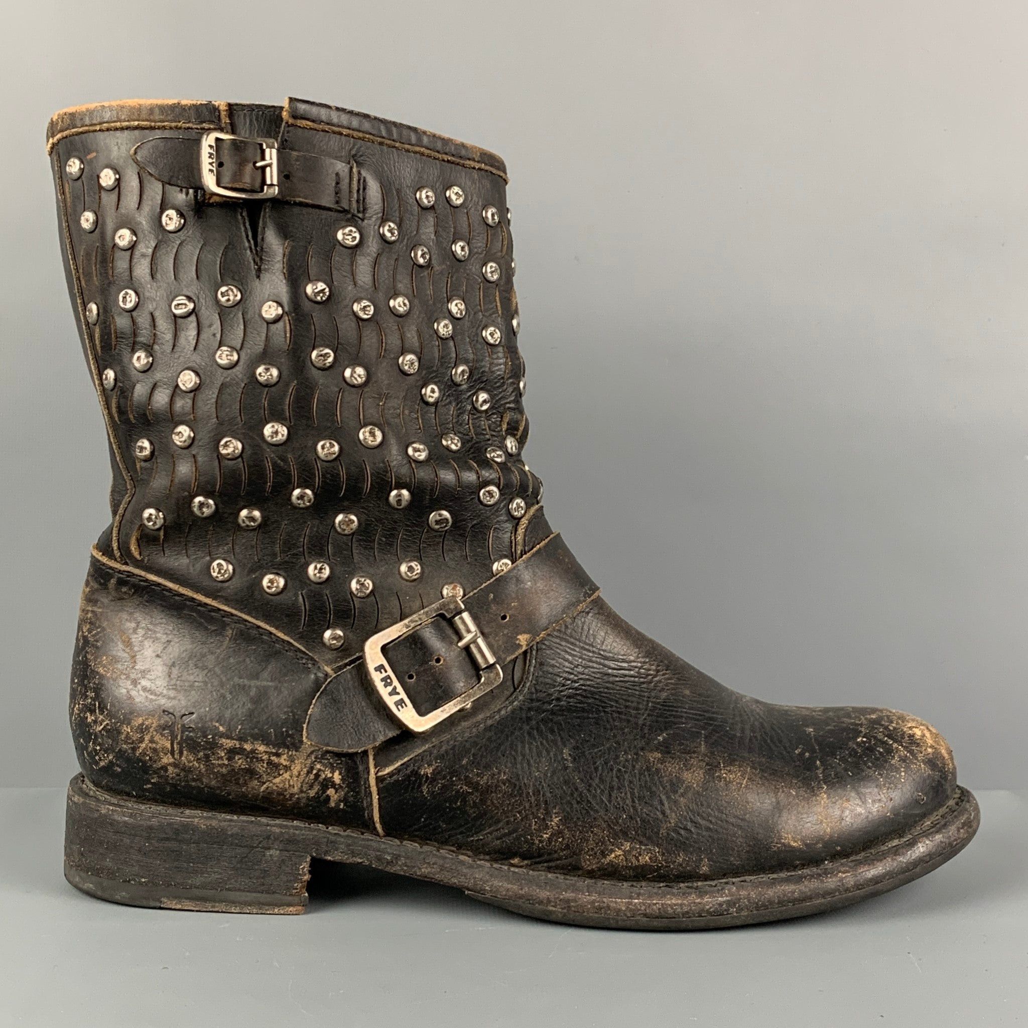 Frye Black Leather Distressed Studded Ankle Boots | Grailed