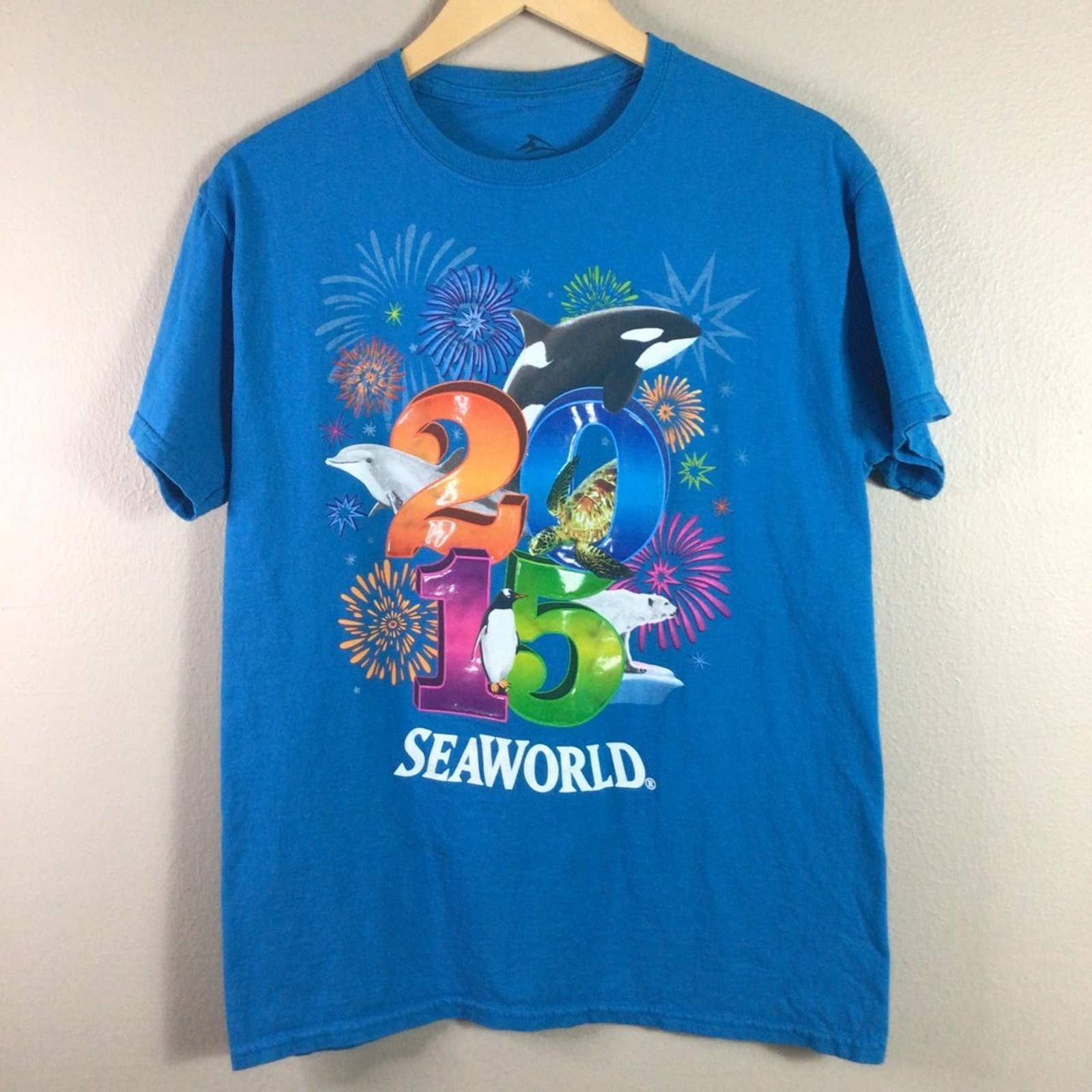 Streetwear 2015 SeaWorld T Shirt Amusement Park Blue Medium sea world ...