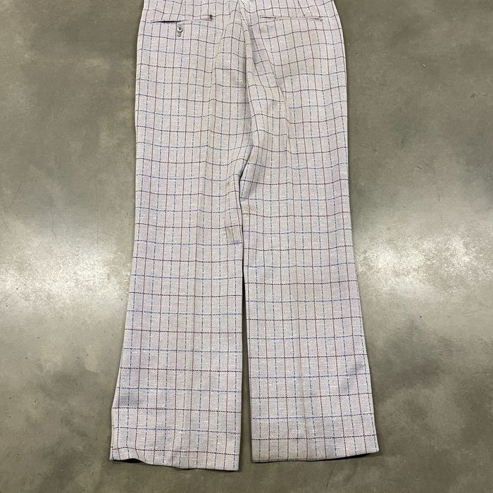 Vintage 70s VTG Gray Plaid Window Pane Flare Bottom Poly Disco Pants ...