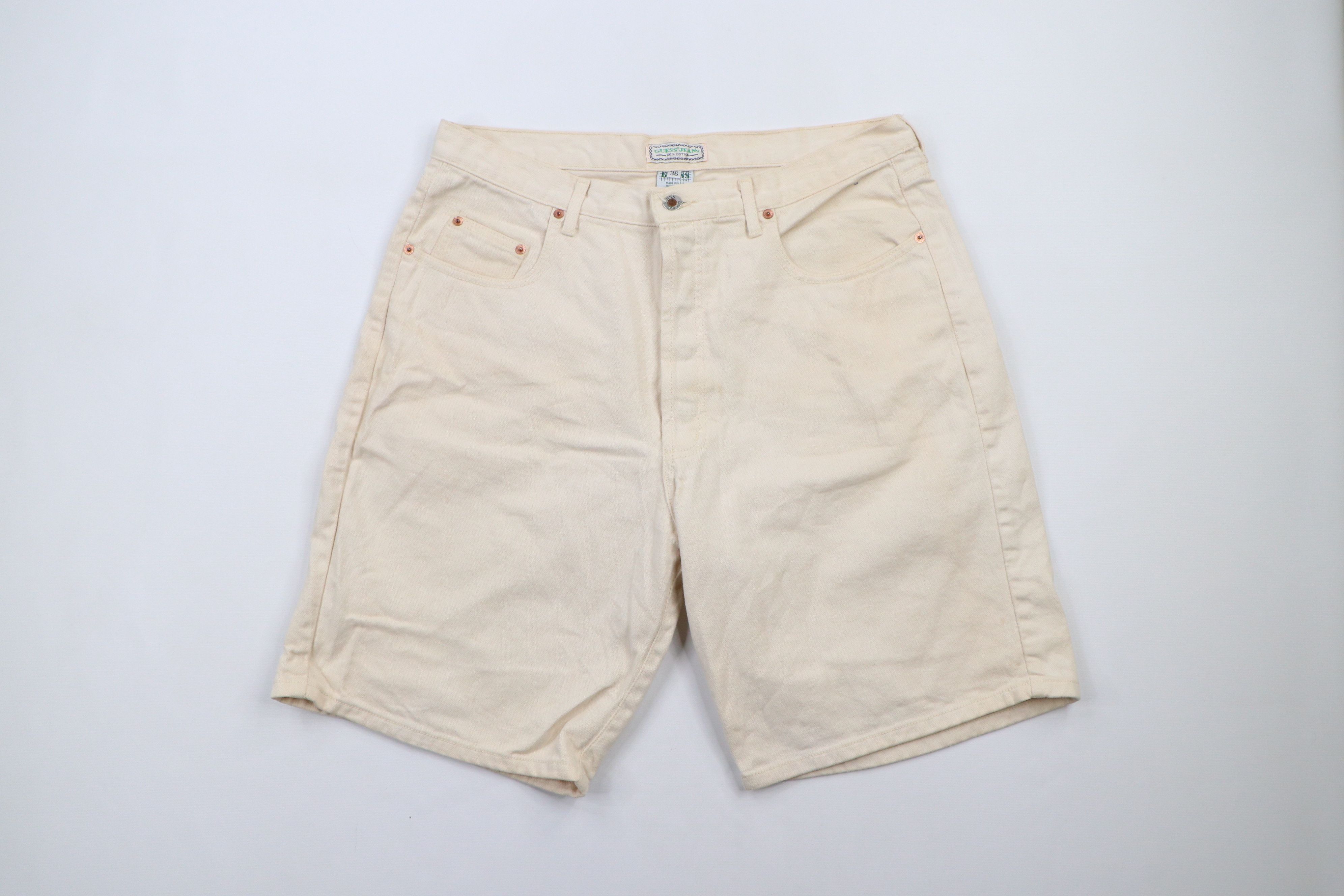 Vintage Vintage 90s Guess Out Baggy Button Fly Shorts Cream USA | Grailed