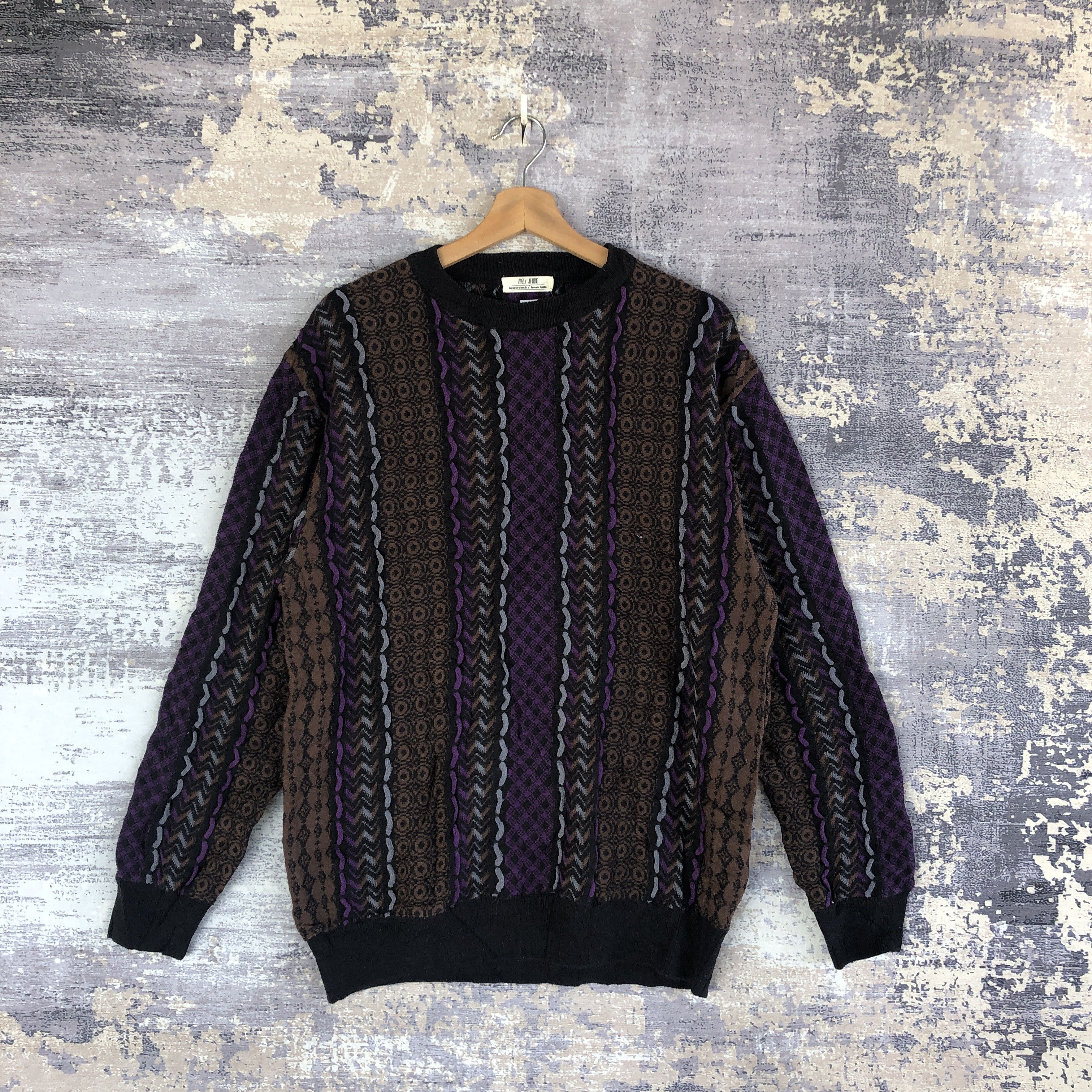 Coloured Cable Knit Sweater × Japanese Brand × Vintage Timely Warning ...