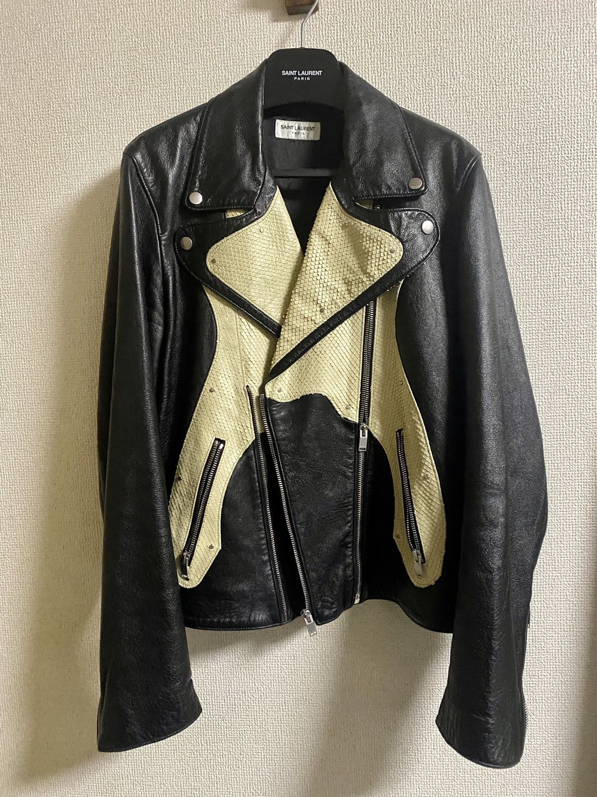 Saint Laurent Paris aw16 saint laurent paris python leather biker ...