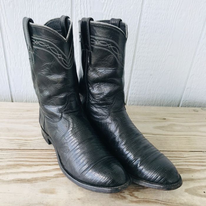 Justin Boots VTG JUSTIN 3112 BLACK LIZARD SKIN ROPER COWBOY BOOTS USA 8 ...