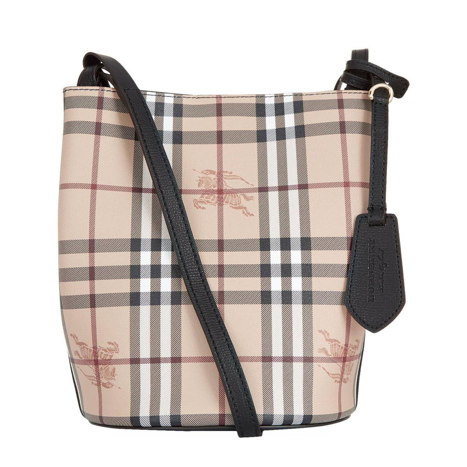 Burberry LORNE BLACK LEATHER NOVA CHECK CROSSBODY BUCKET SMALL BAG | Grailed