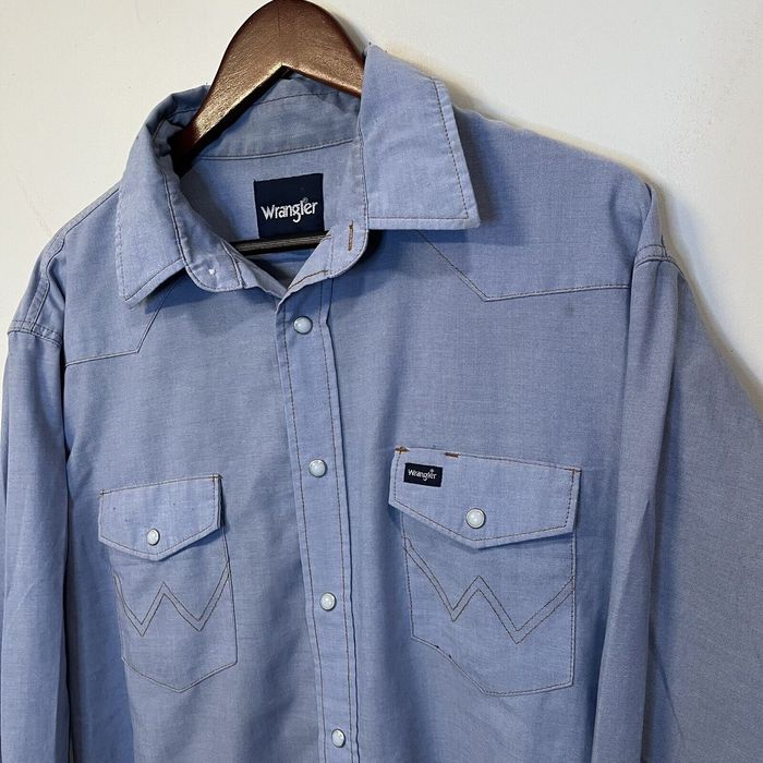 Vintage Wrangler XXL Blue Chambray Pearl Snap Long Sleeve Western | Grailed
