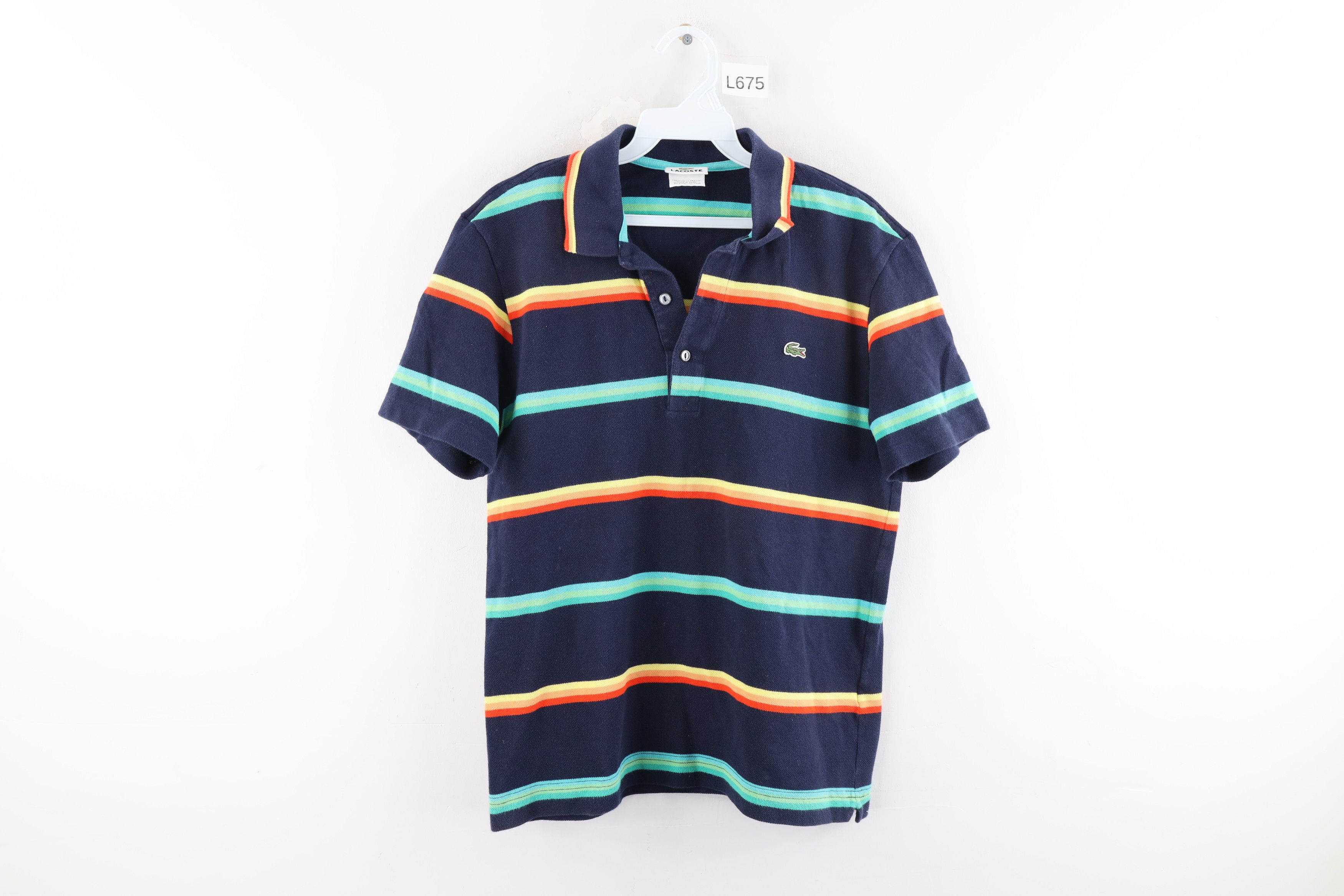 Vintage Lacoste Rainbow Striped Color Block Short Sleeve Polo Shirt ...