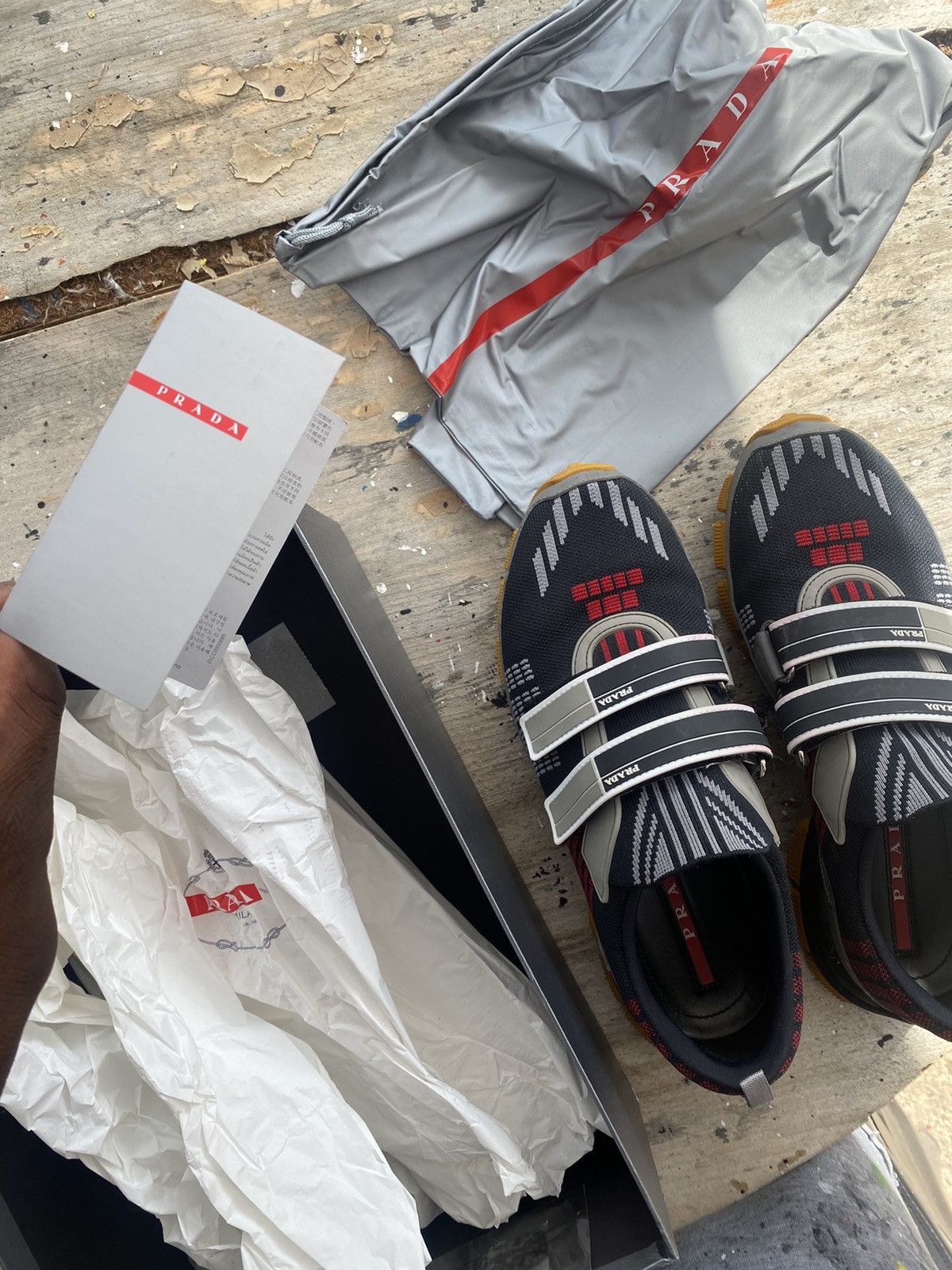 Prada Prada Cross Section Knit trainers sneakers thunder Cloudbust | Grailed