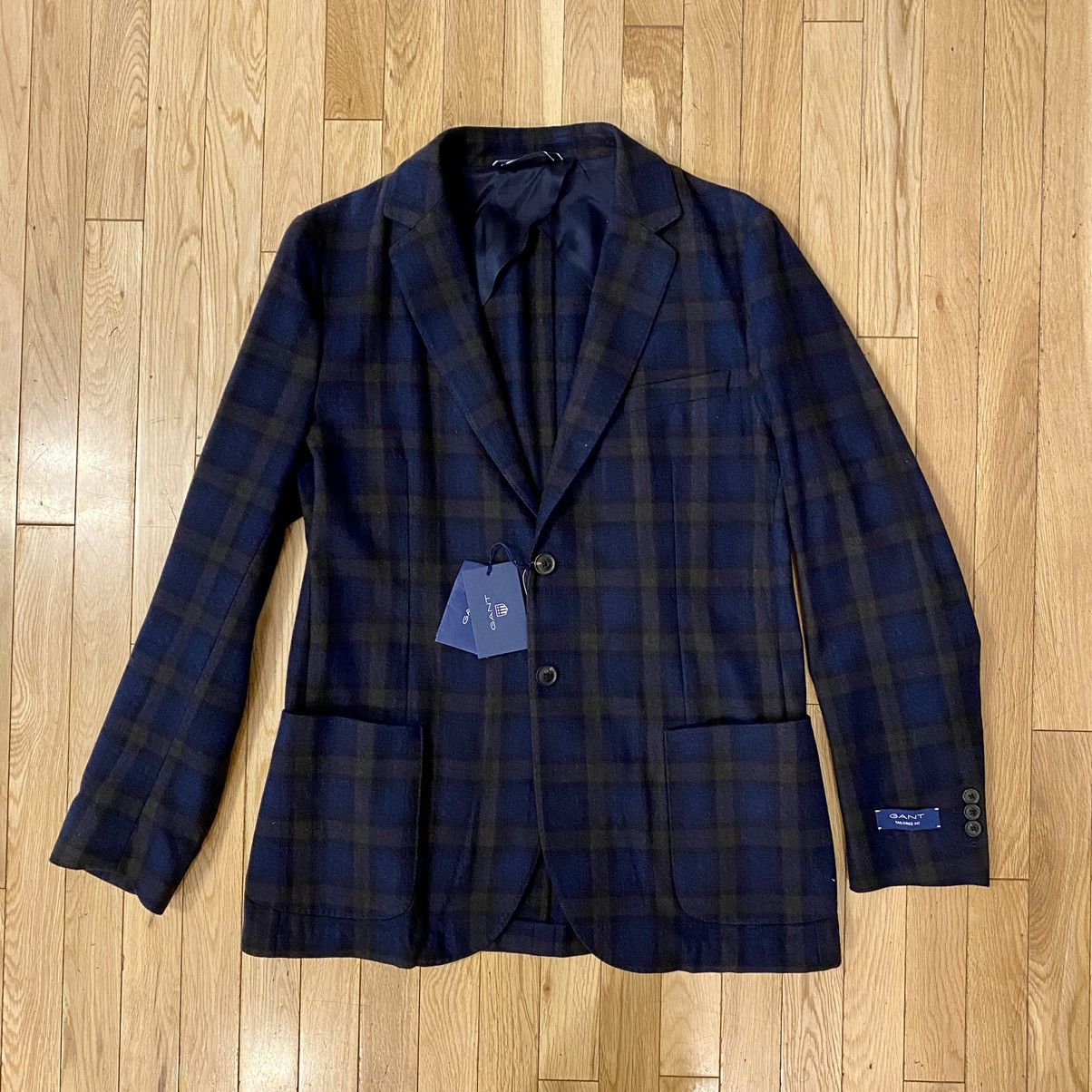 Gant Gant Navy Shadow Check Blazer Unlined Size 40R New With Tags | Grailed