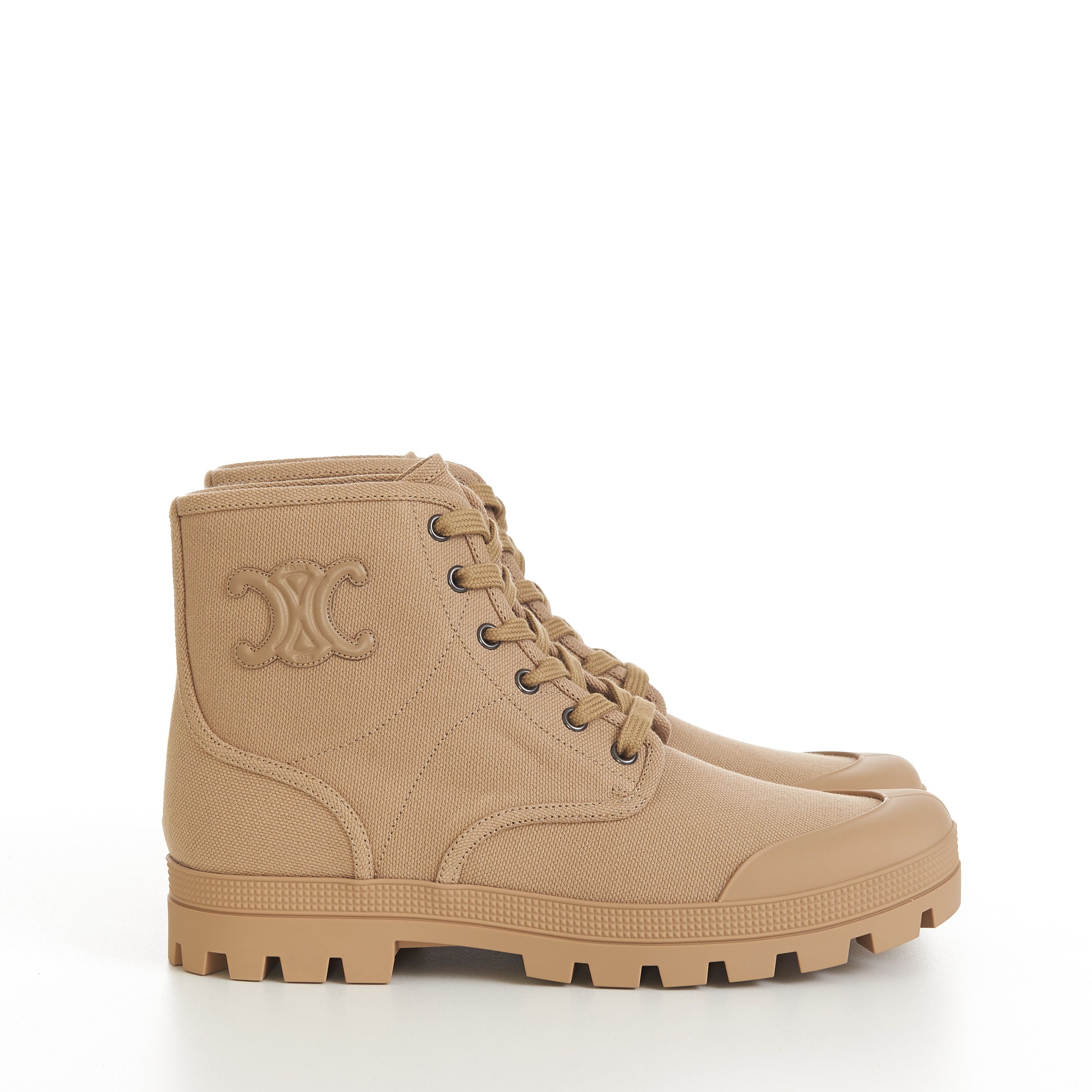 Celine Patapans Lace-Up Boot In Sand Brown Canvas | Grailed