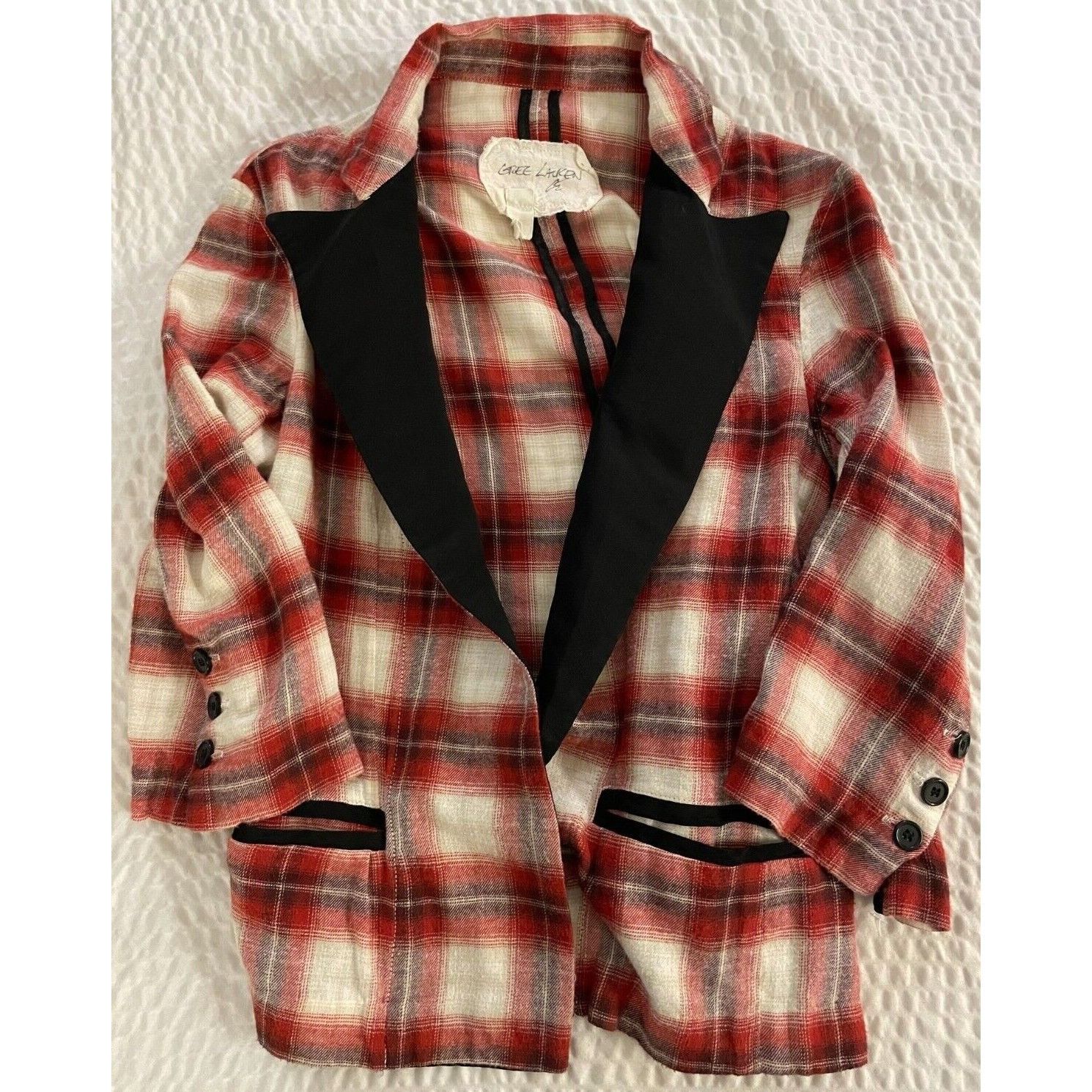 Greg Lauren 2018 Vintage Plaid Flannel Tux Contrast Grosgrain Lapel ...