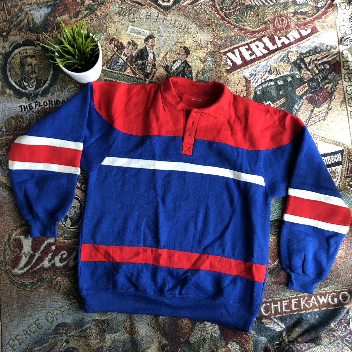 Streetwear × Vintage Red and blue vintage color blocked collared ...