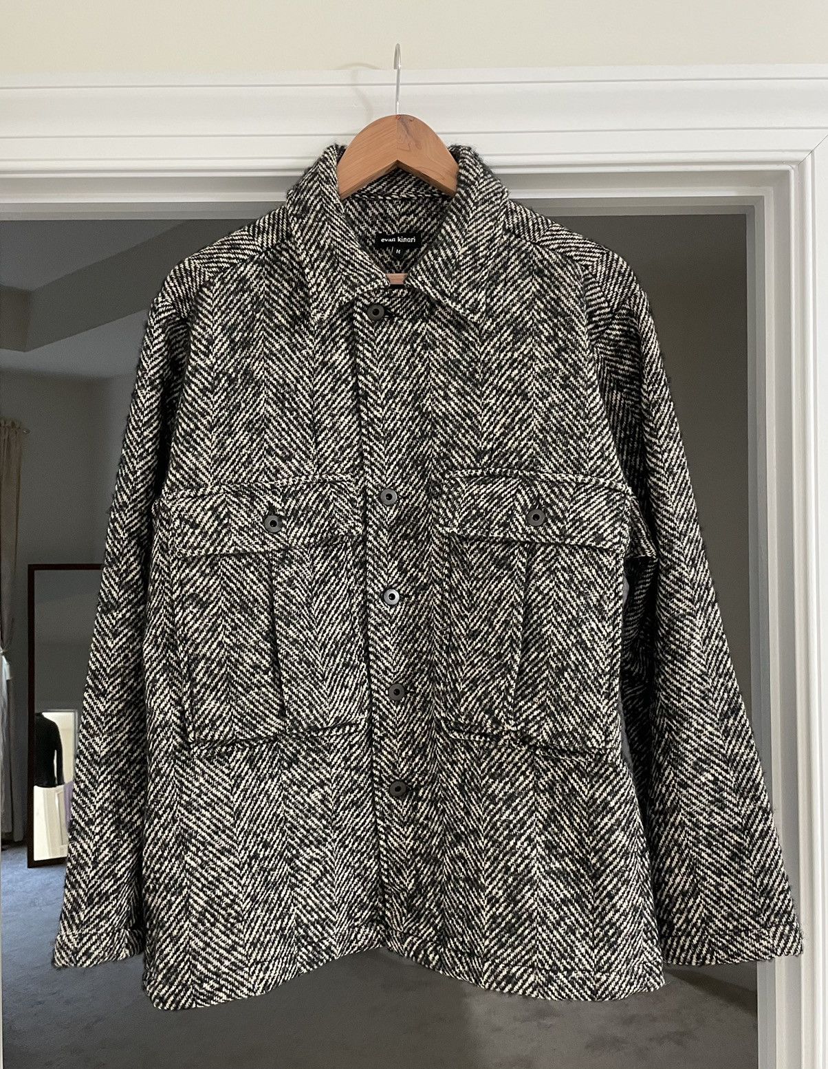 Evan Kinori Bellow Pocket Jacket Wool Herringbone | Grailed