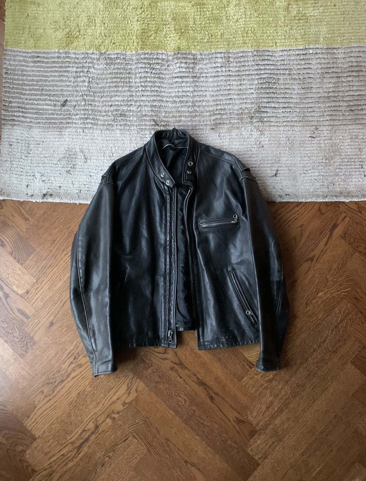 Schott × Vintage Vintage Schott NYC Black Leather Cafe Racer 641 Moto ...