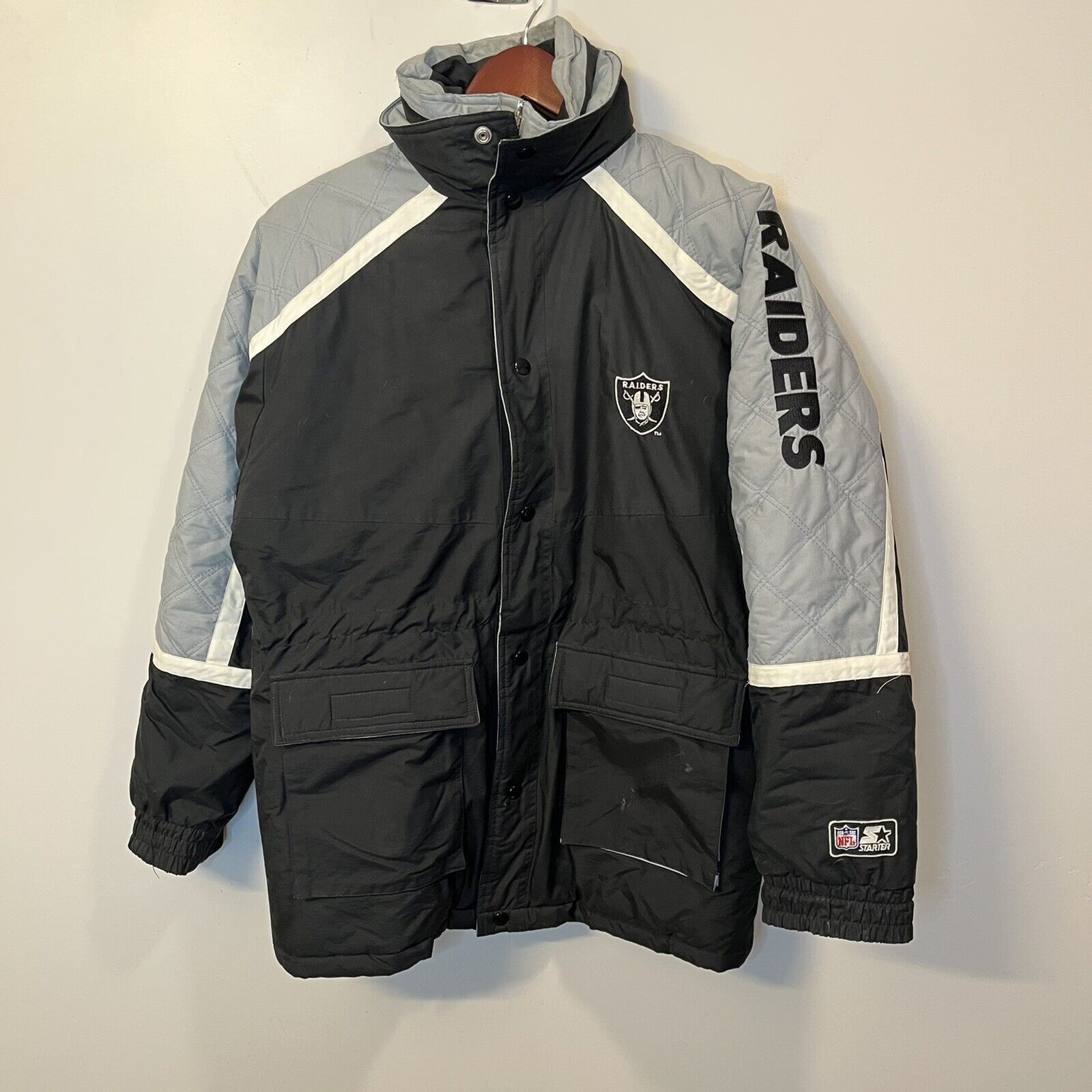 NFL × Vintage 90s NFL Oakland Raiders Full Zip Hooded Bomber Puffer ...